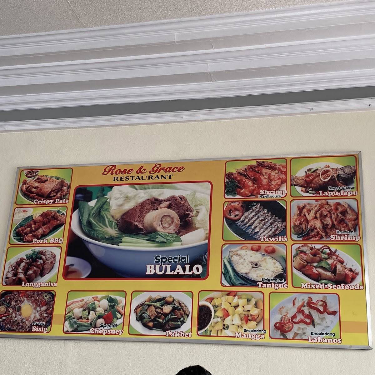 Menu at Rose and Grace Restaurant, Santo Tomas, 1