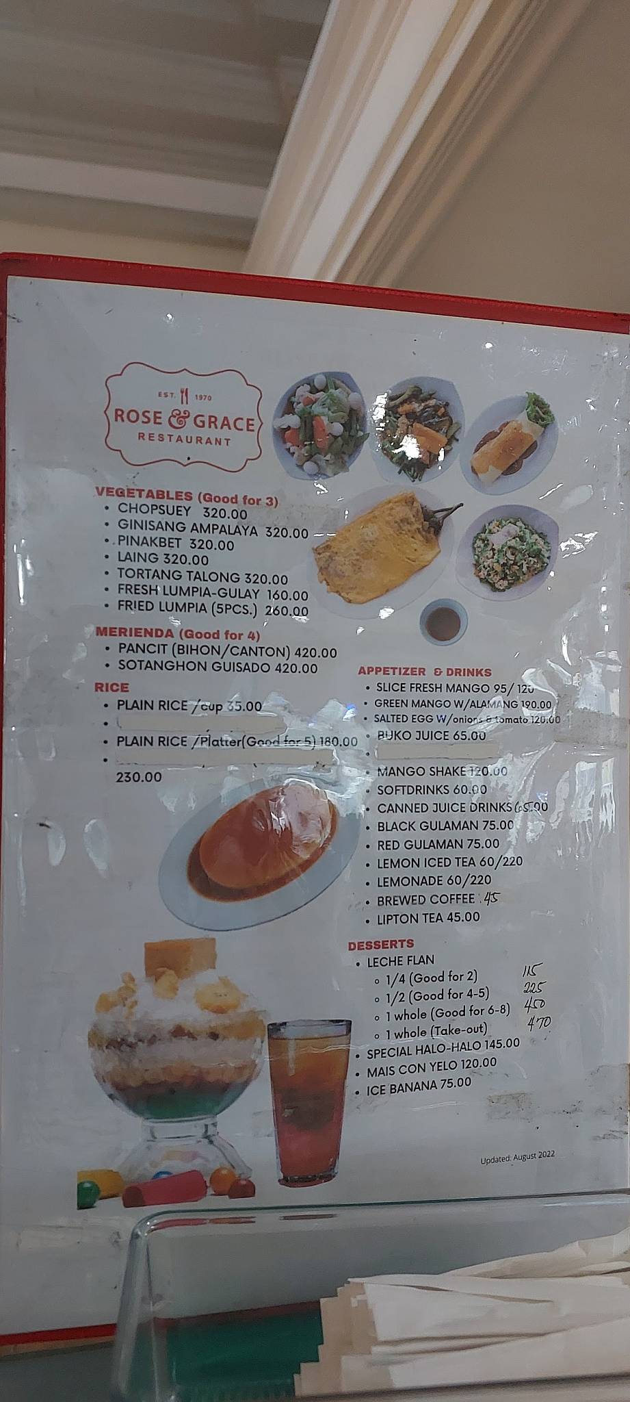 Menu at Rose and Grace Restaurant, Santo Tomas, 1