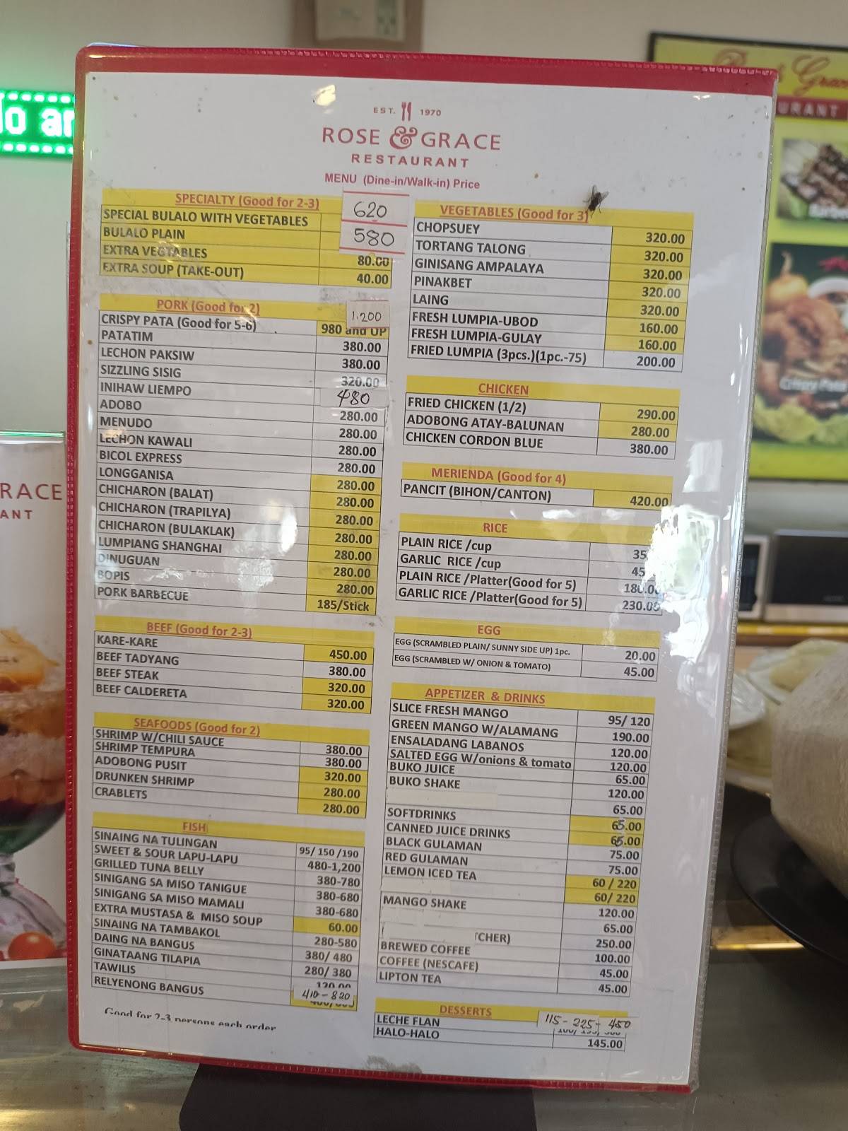 Menu at Rose and Grace Restaurant, Santo Tomas, 1