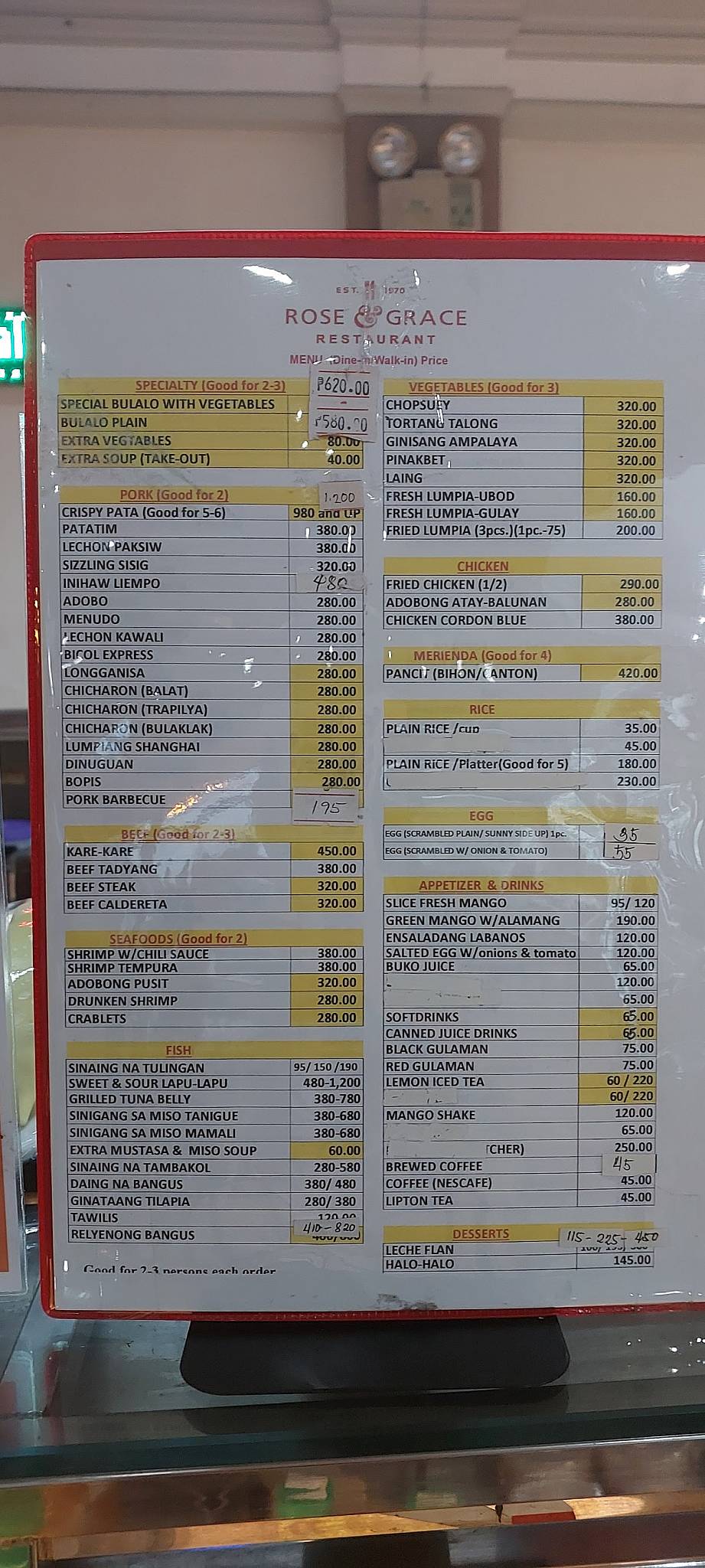 Menu at Rose and Grace Restaurant, Santo Tomas, 1