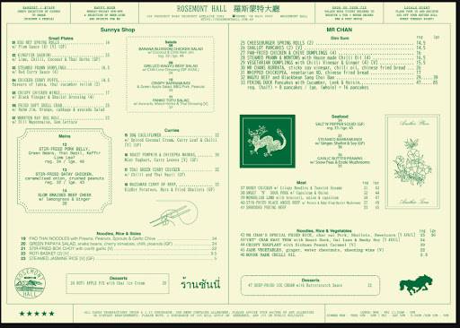 Menu at Rosemont Hall restaurant, Prospect, 106 Prospect Rd
