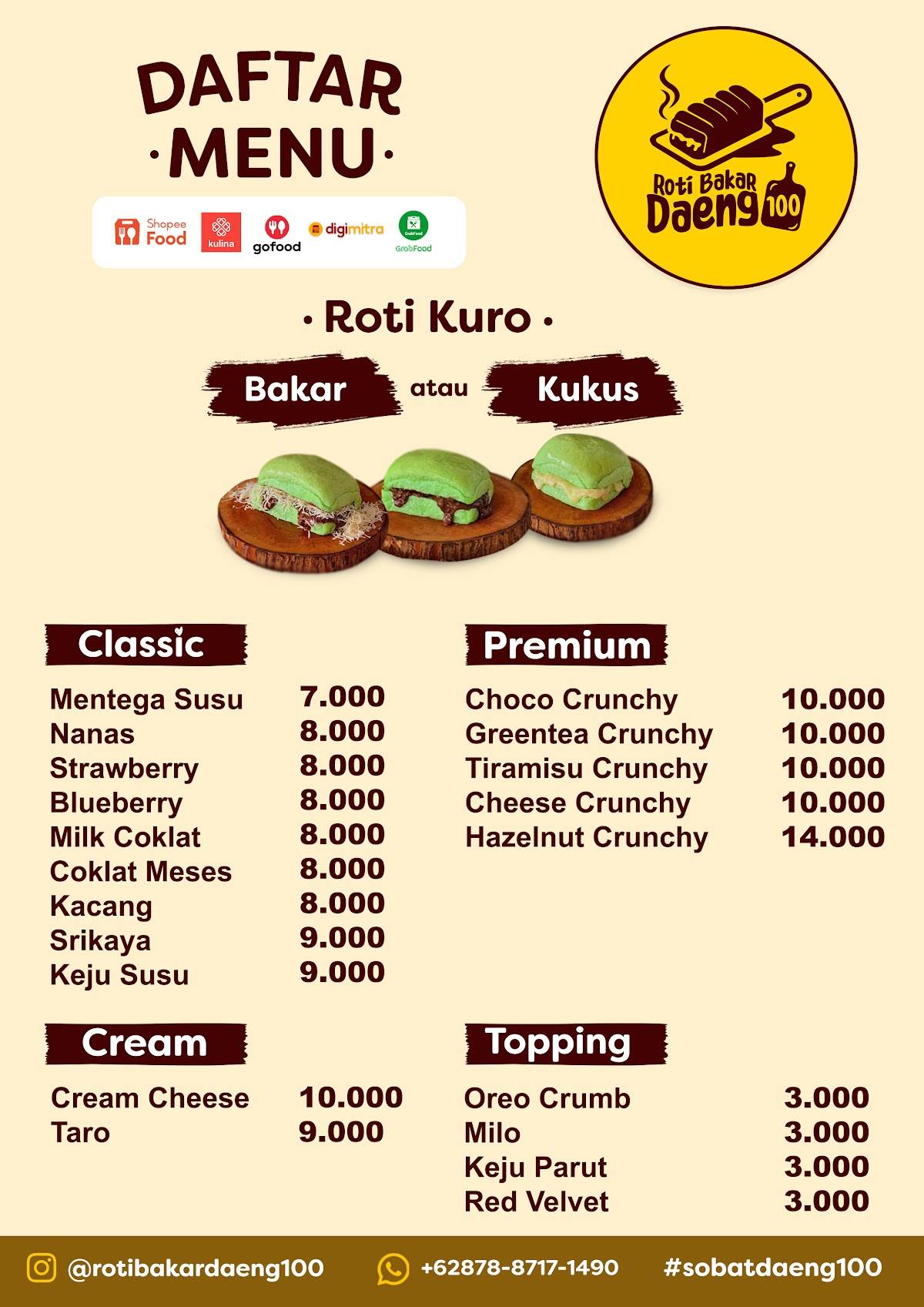 Carta de Roti Bakar Daeng 100, South Jakarta