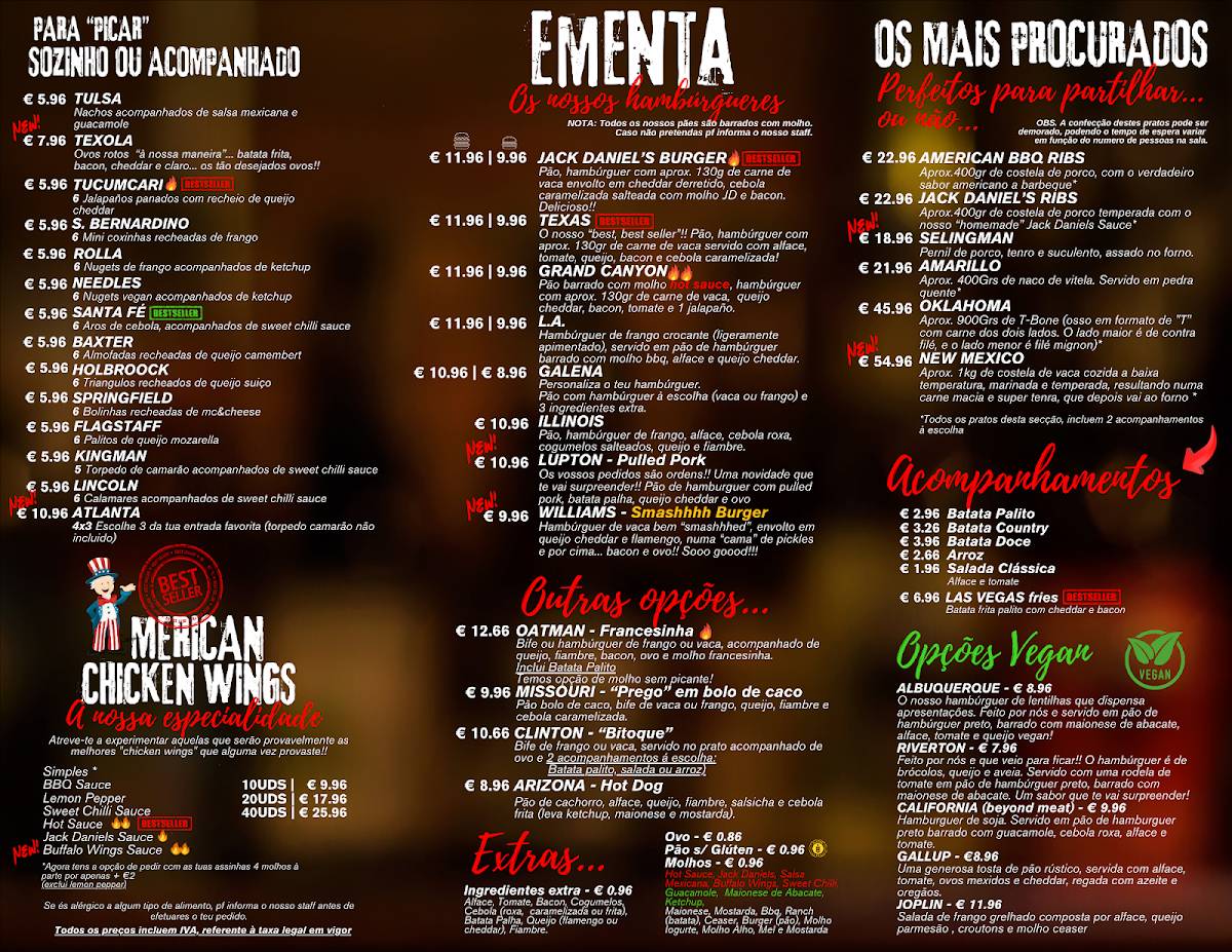 Menu at Route 66 restaurant, Aveiro