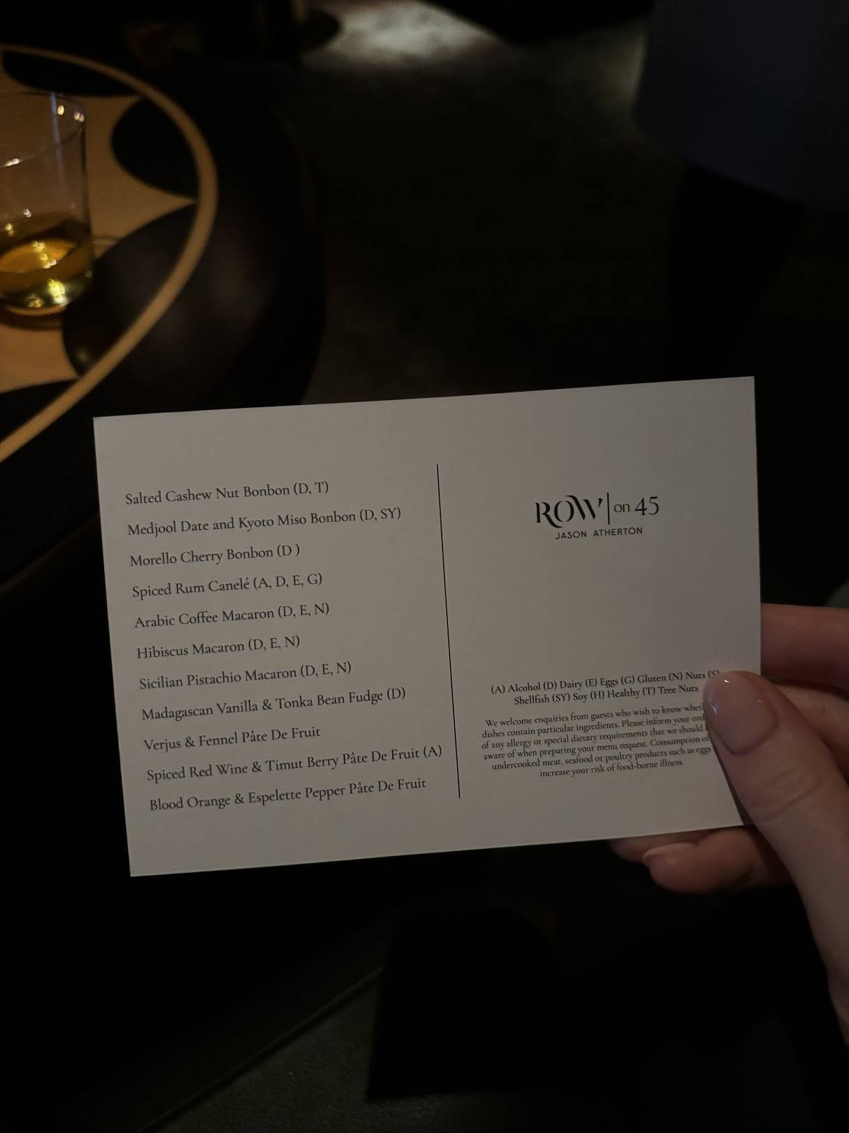 Menu at Row on 45 restaurant, Dubai