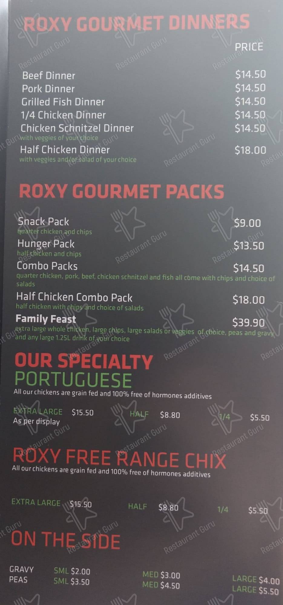 Menu at Roxy gourmet bar, Caringbah