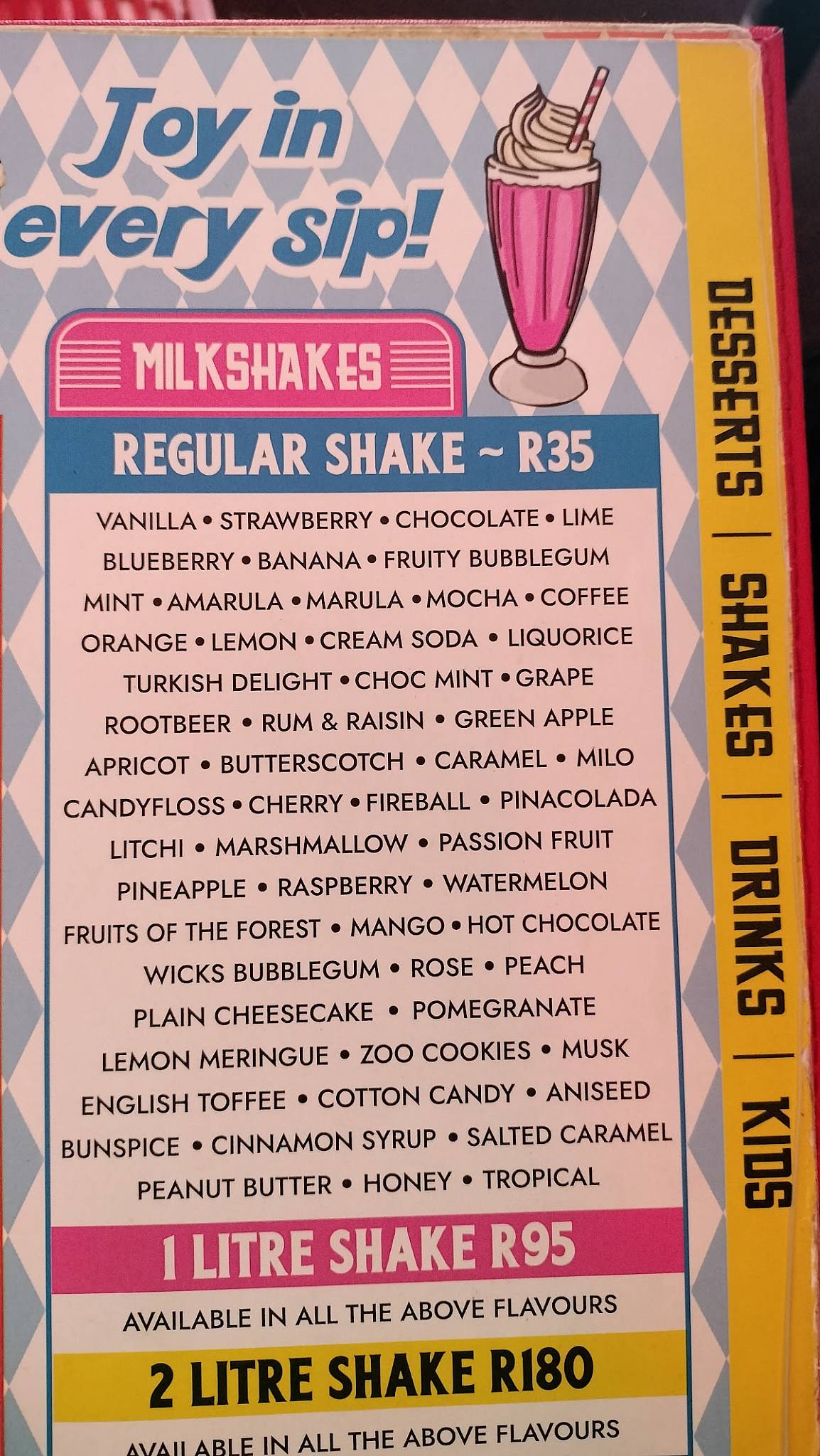Menu at Roxy's Diner & Ice Cream Parlour restaurant, Welkom
