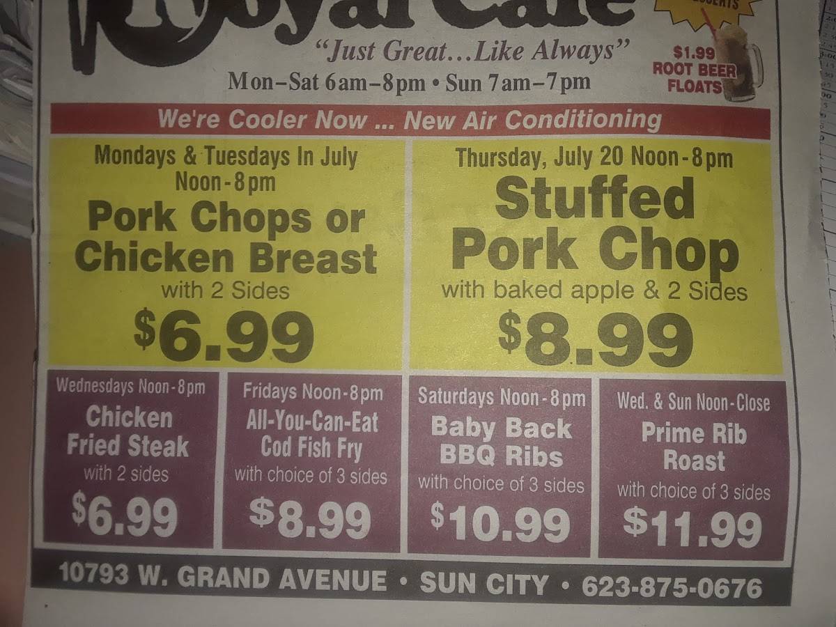 Menu at Royal Cafe, Sun City, Grand Ave