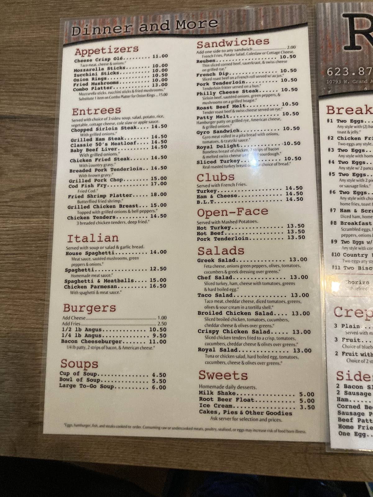 Menu at Royal Cafe, Sun City, Grand Ave
