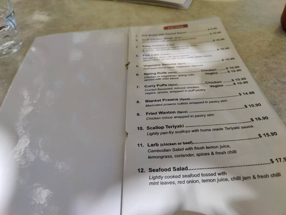Menu at Royal Cambodia Restaurant, East Perth