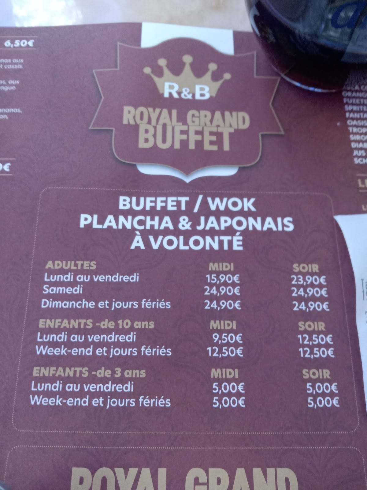 Menu au Royal Grand Buffet restaurant, Petite-Forêt