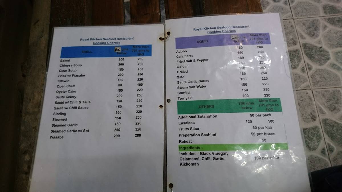 Menu at Royal Kitchen Macapagal restaurant, Pasay