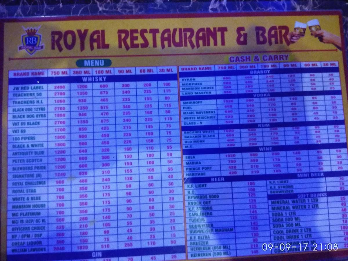 Menu at Royal Restaurant & Bar, India