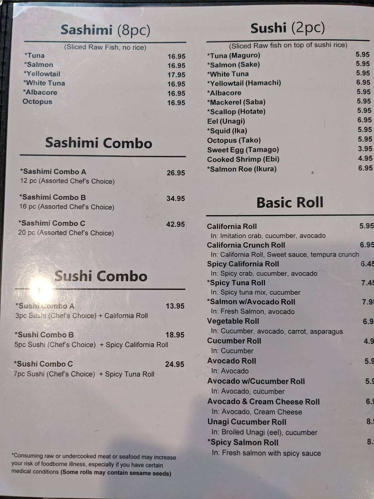 Menu at Royal Sushi & Teriyaki restaurant, Chehalis