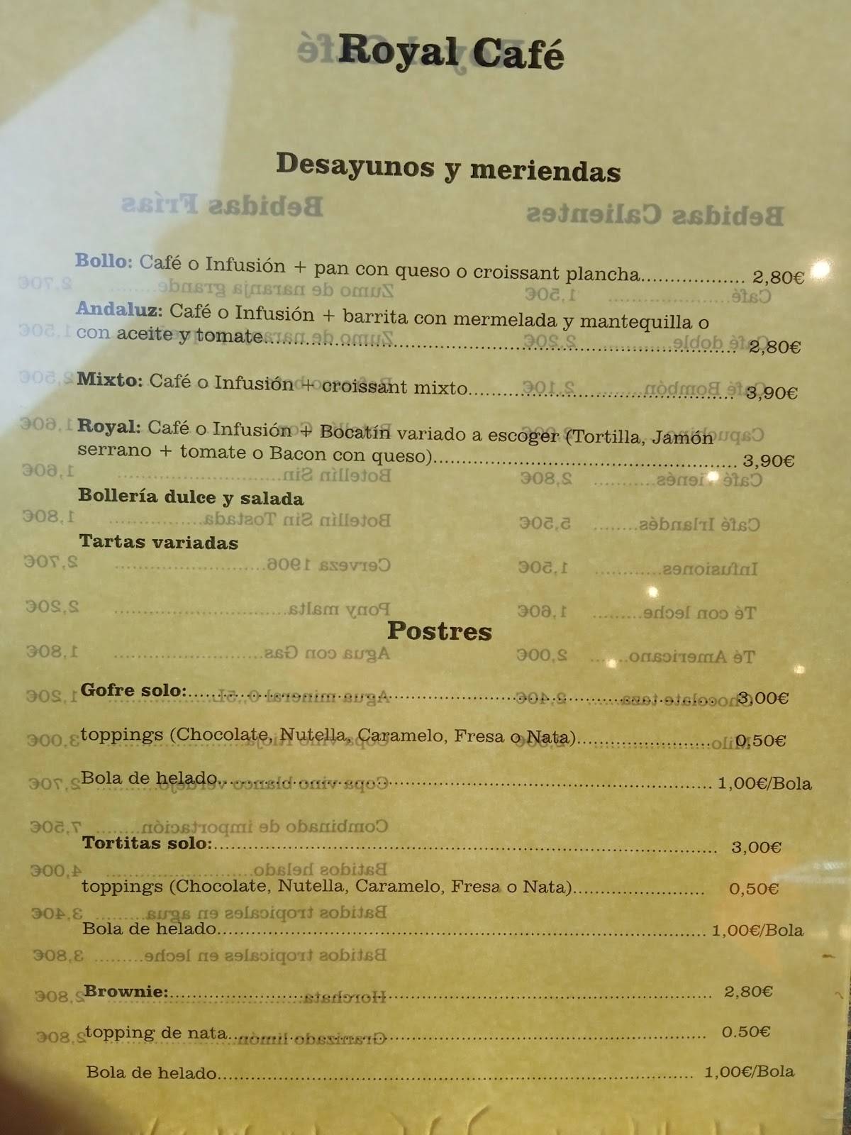 Carta de Royal cafe, Villanueva del Pardillo