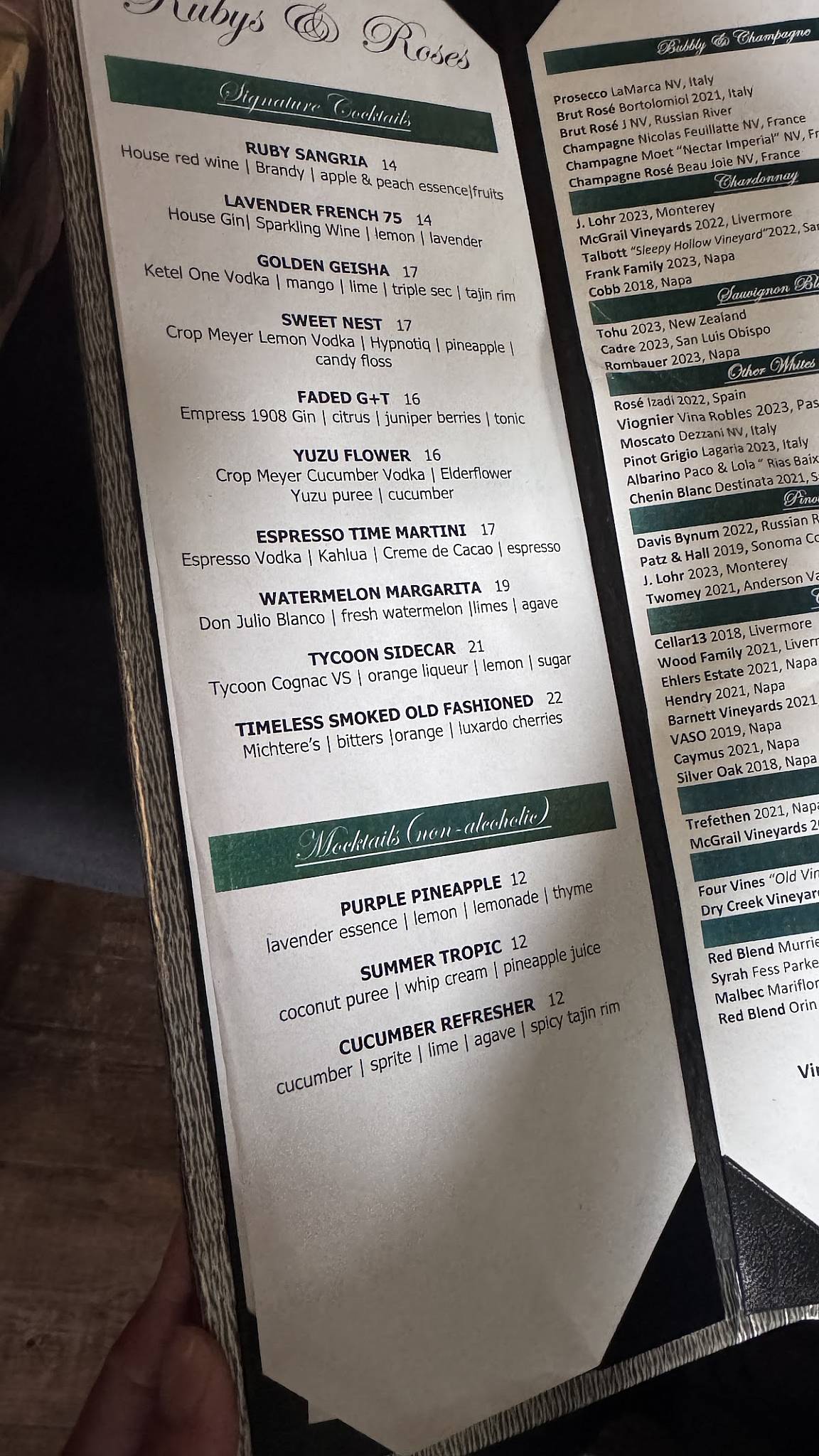 Menu at Rubys & Roses Restaurant, Pleasanton
