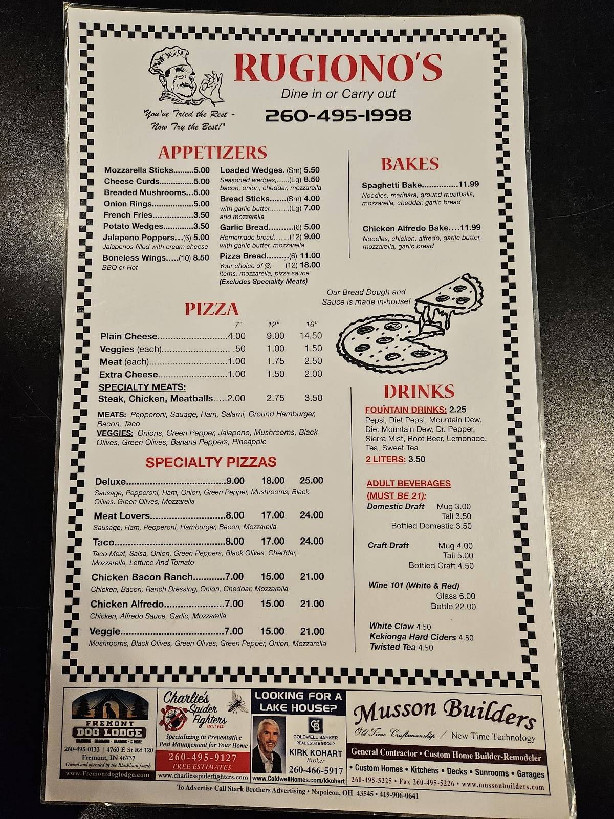 Menu at Rugiono's pizzeria, Fremont