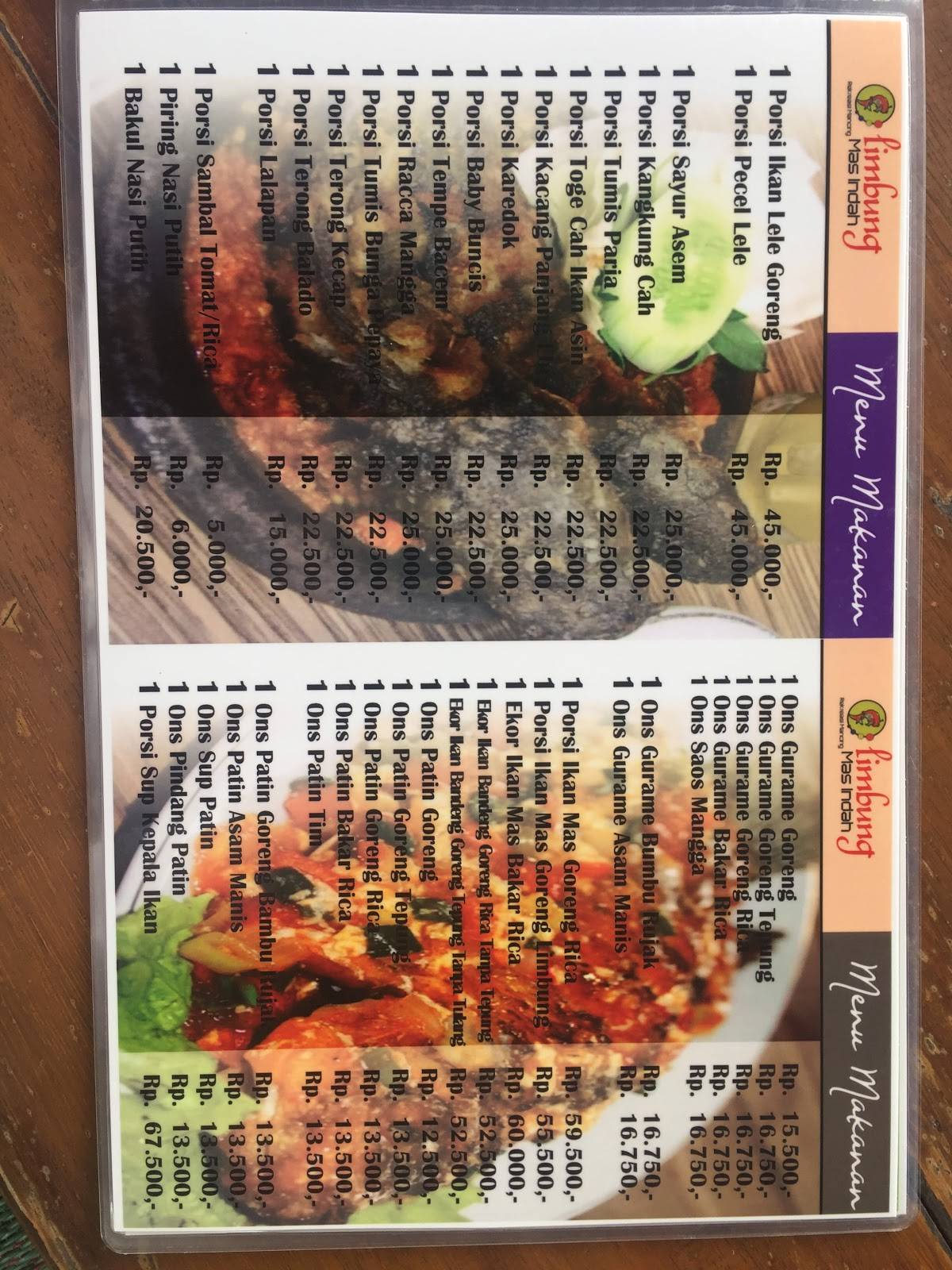 Carta del restaurante Rumah Makan Limbung Mas Indah, Maradekaya