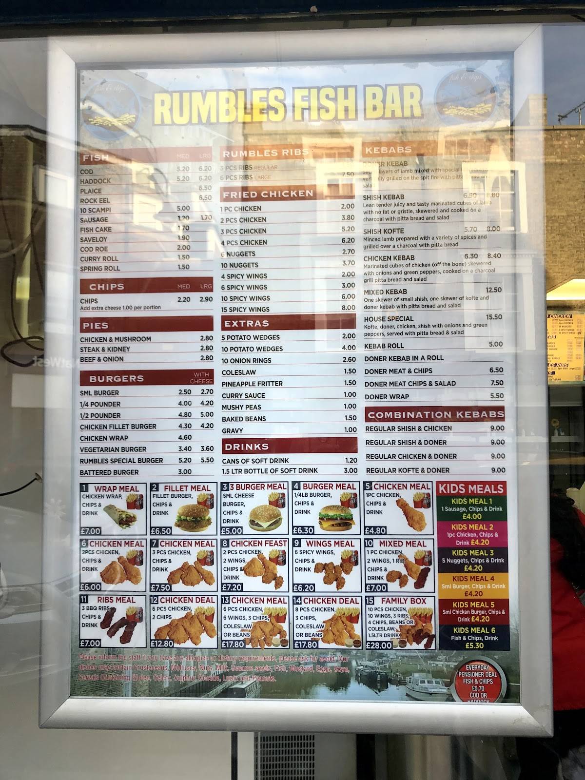 Menu at Rumble's Fish Bar, Ely