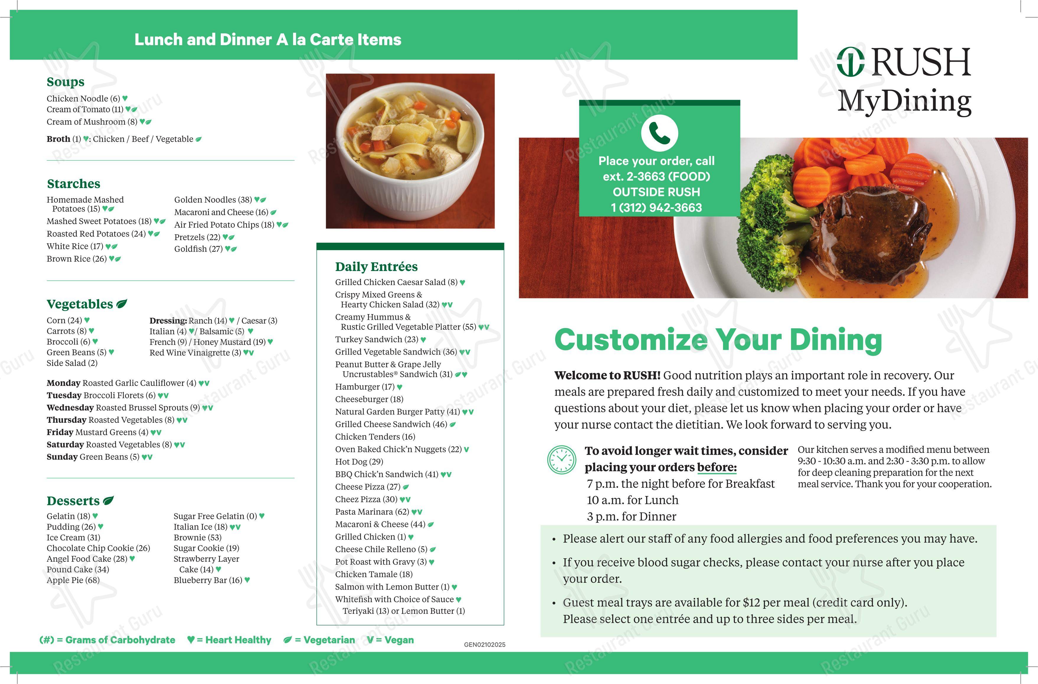 Menu at Rush cafeteria, Chicago