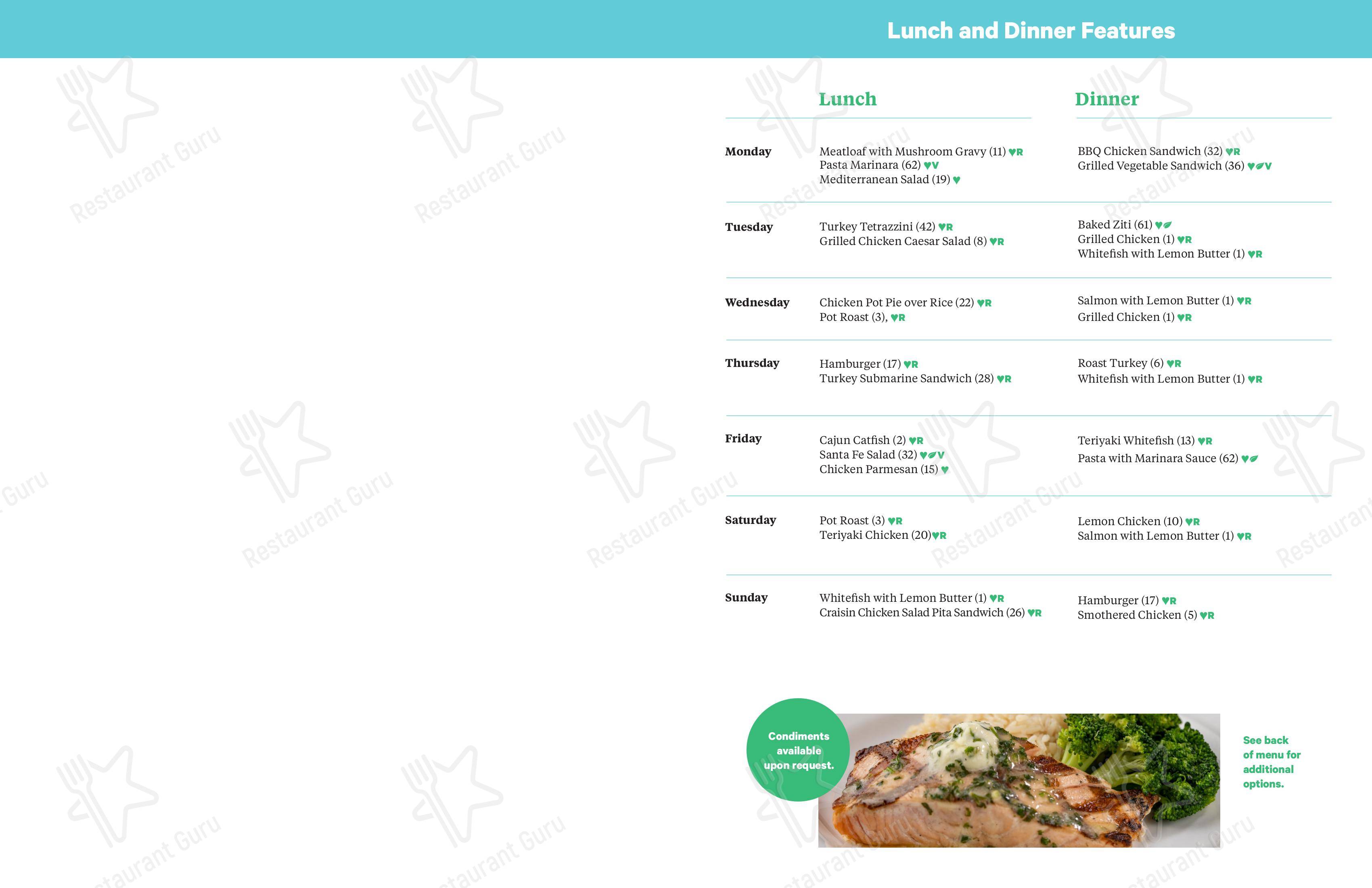 Menu at Rush University Medical Center Cafeteria, Chicago