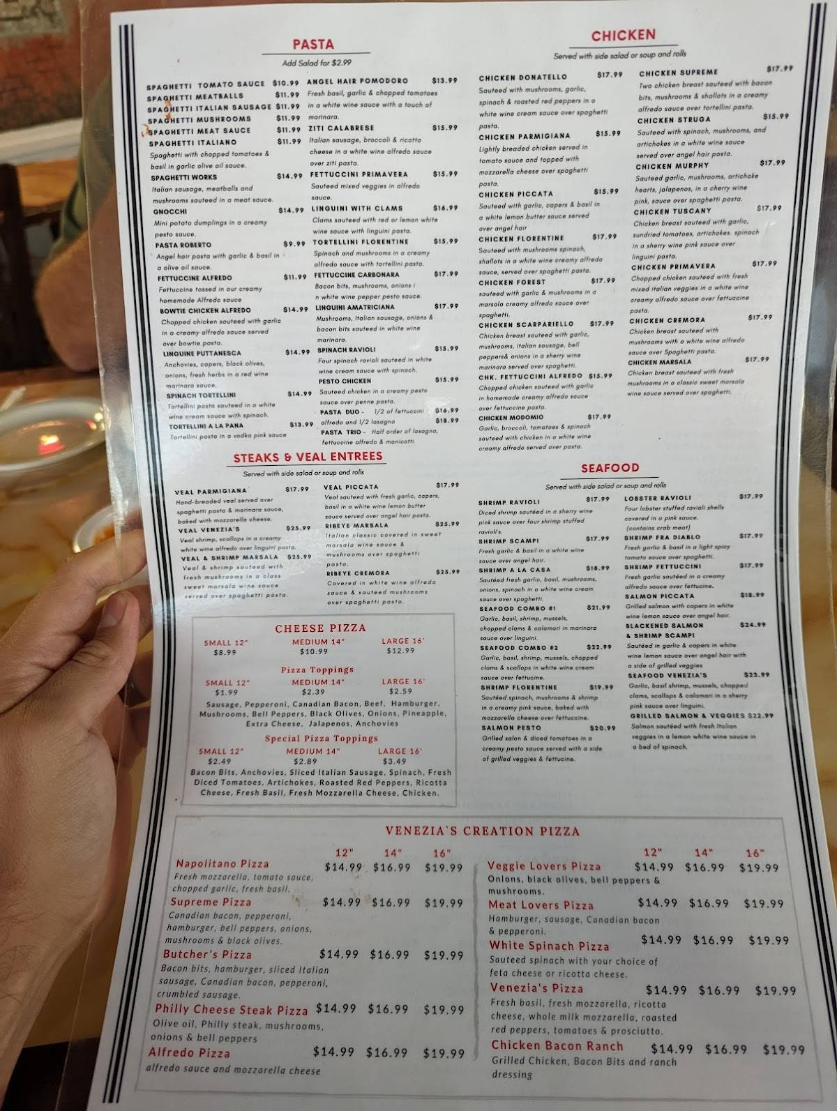 Menu at Venezia's Pizza & Pasta restaurant, Russellville