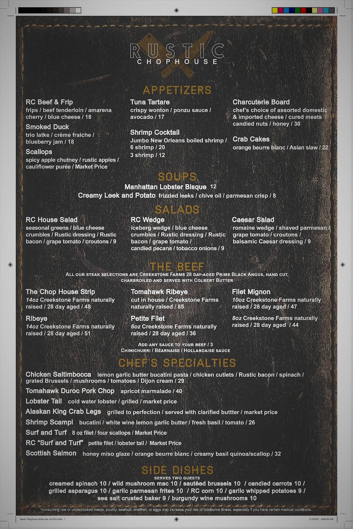 Menu at Rustic Chophouse pub & bar, Broken Arrow