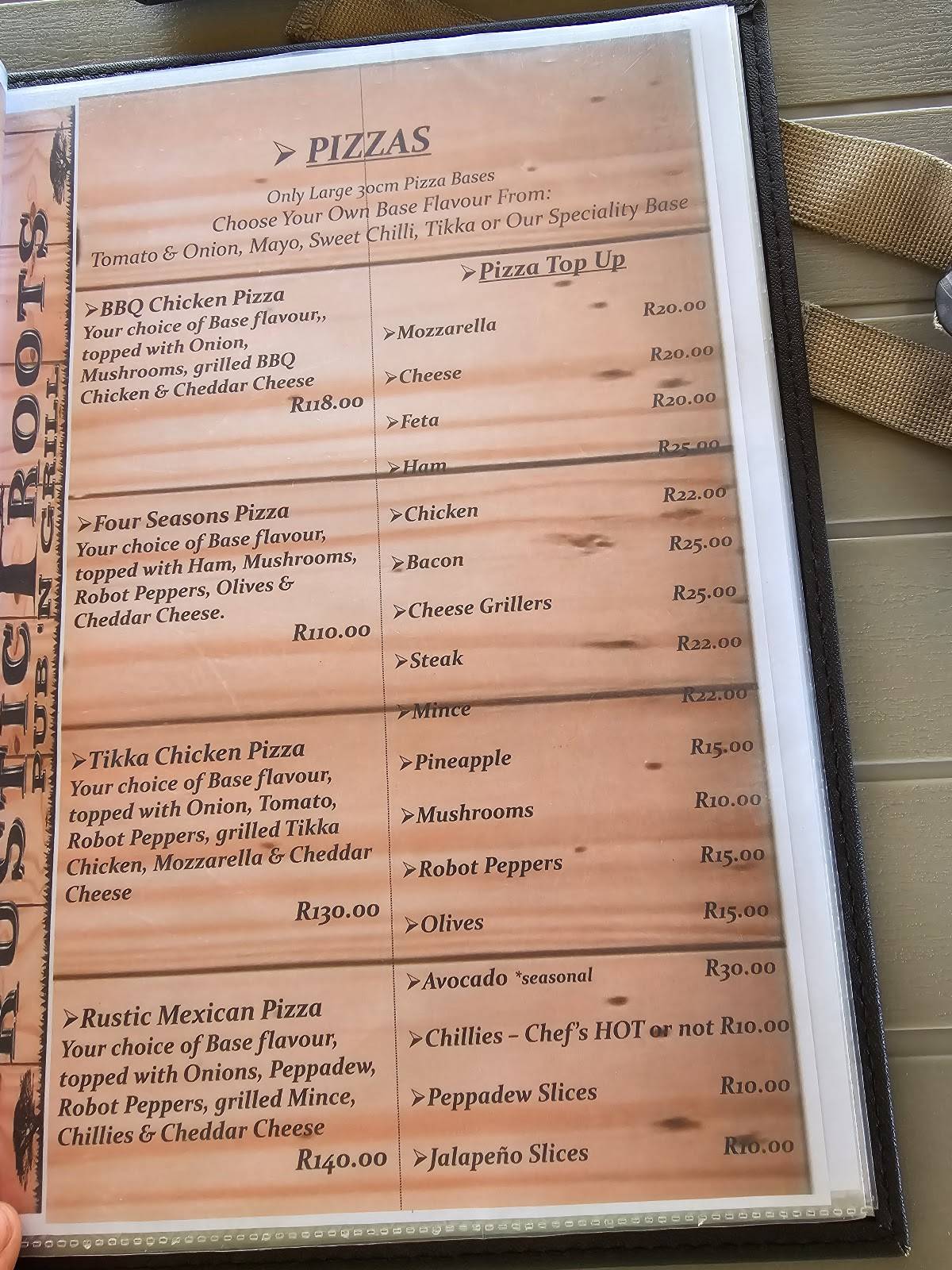 Menu at Rustic Roots Family Restaurant, Randfontein