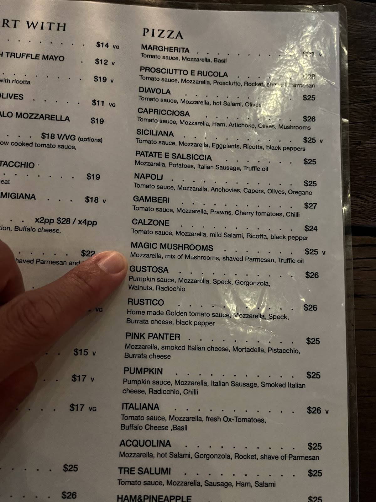 Menu at Rustico restaurant, Katoomba