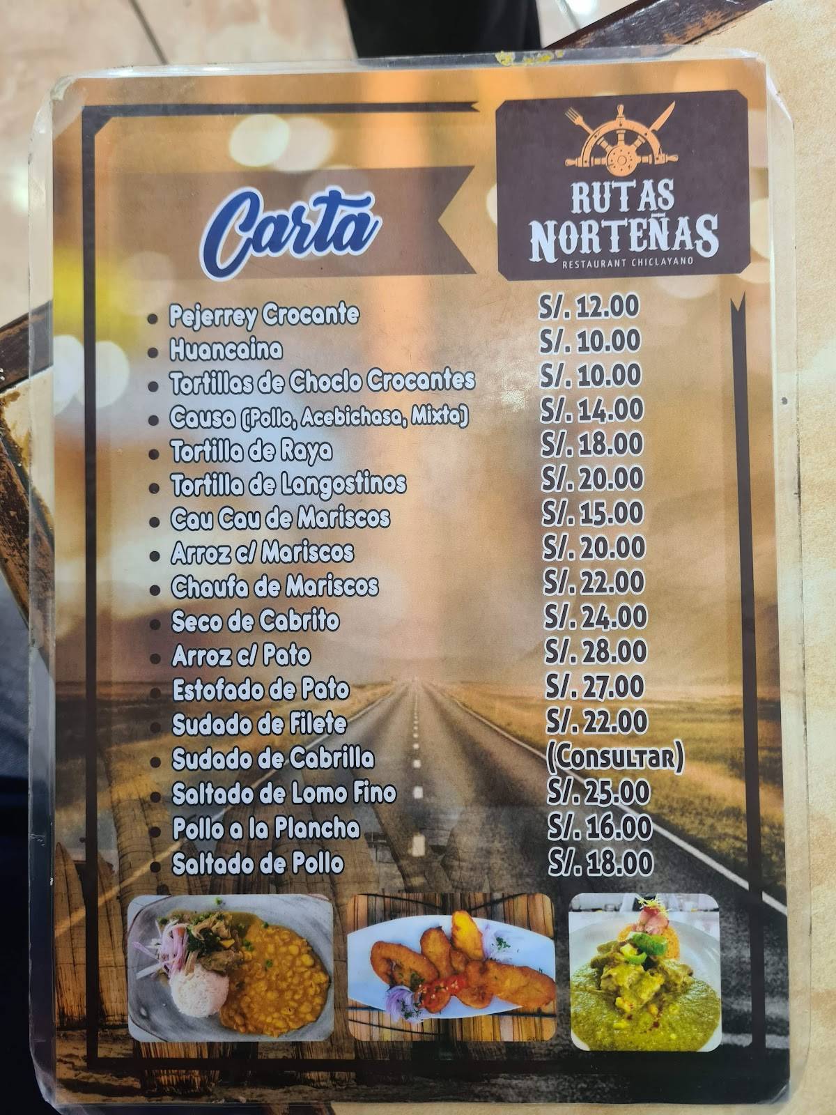 Carta de Rutas norteñas - Restaurant chiclayano, Lima