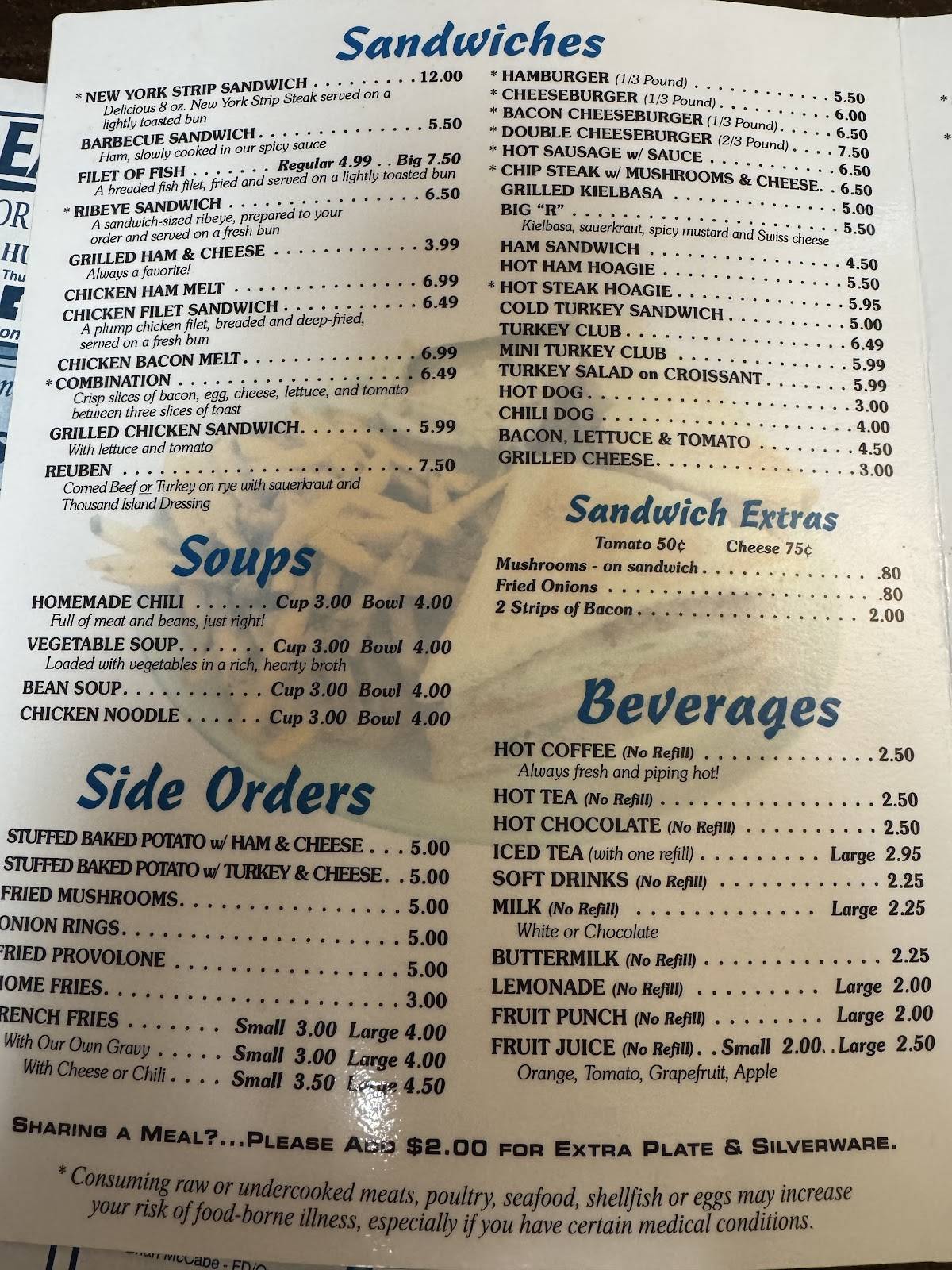 Menu at Ruthies Diner restaurant, Ligonier