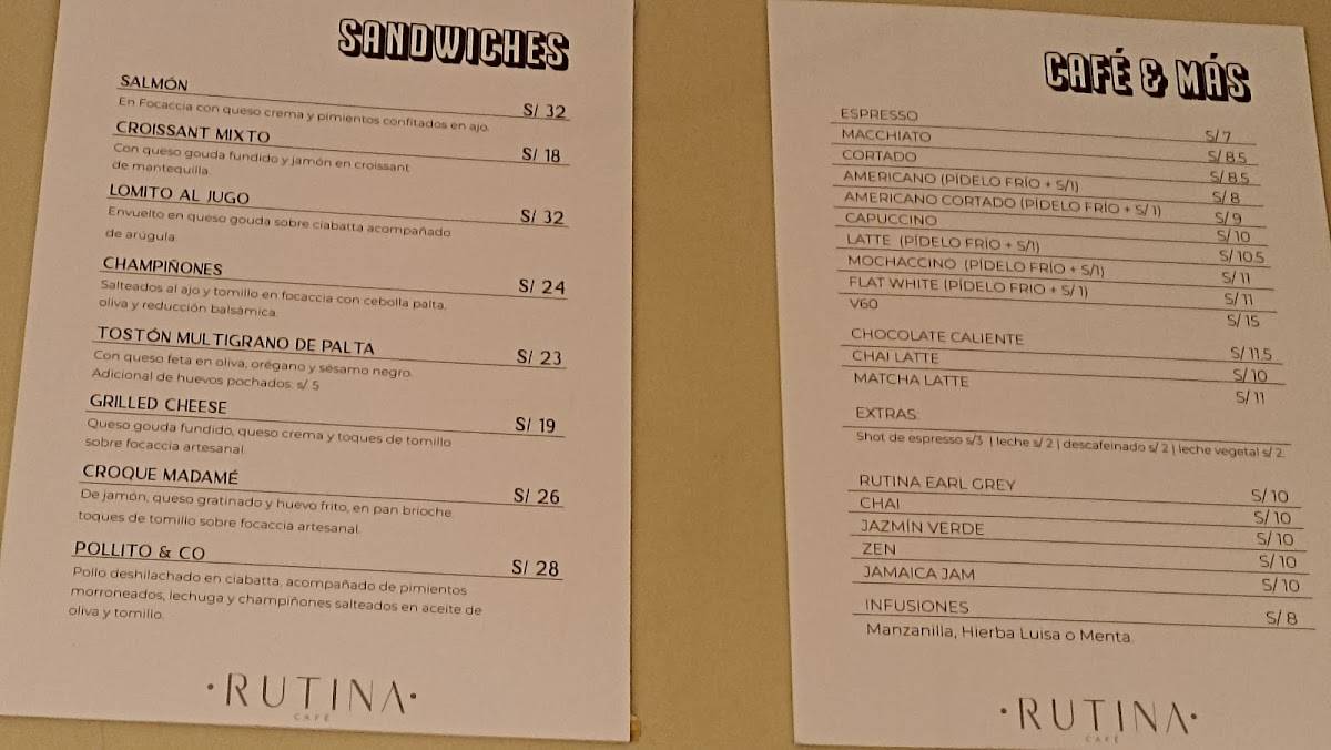 Carta de Rutina Café, Miraflores