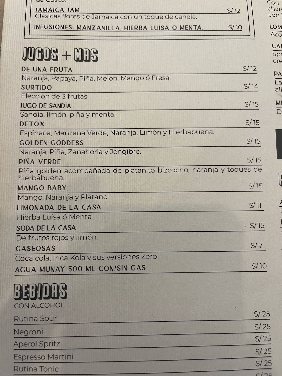 Carta de Rutina Café, Miraflores