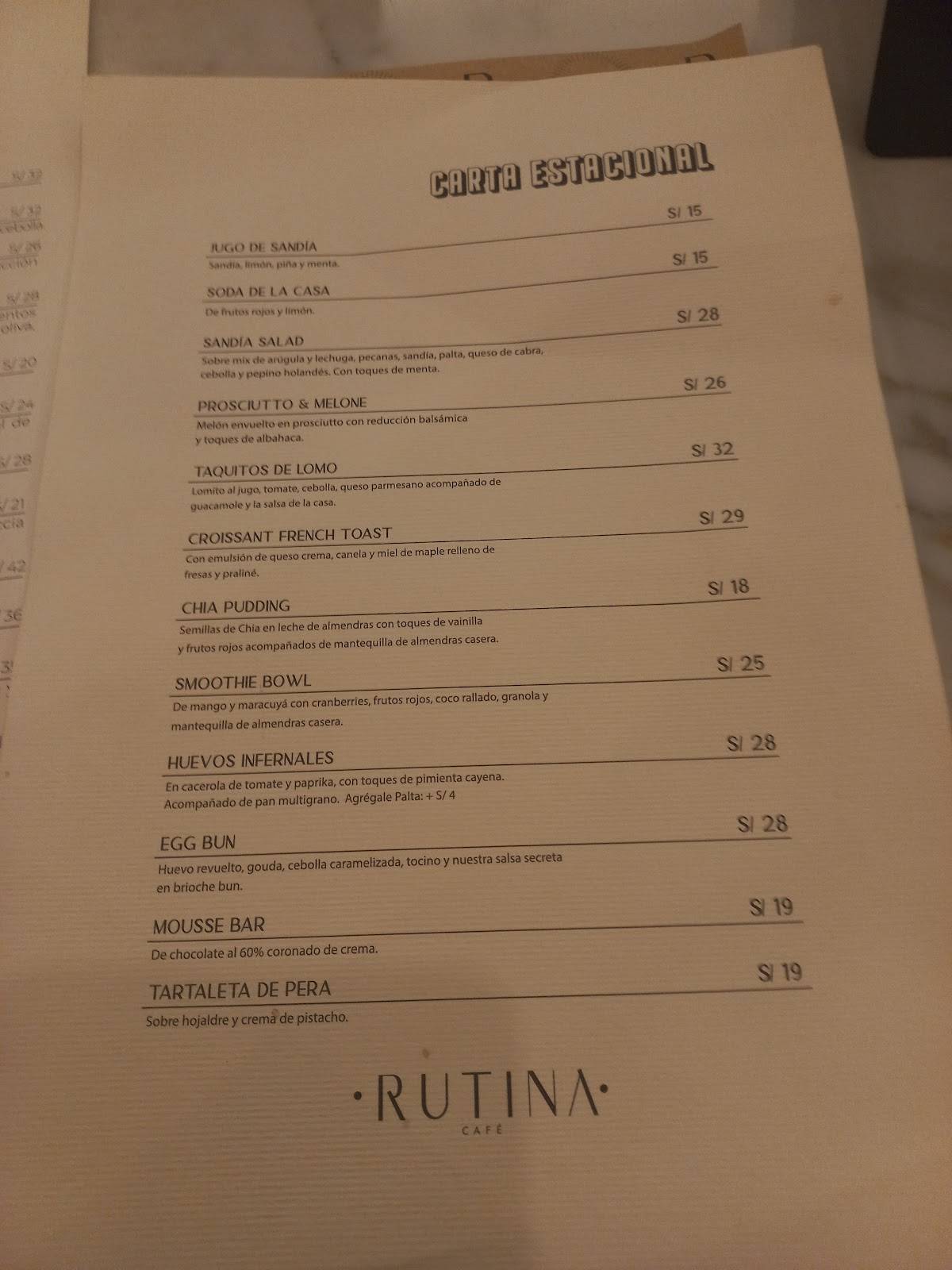 Carta de Rutina Café, Miraflores
