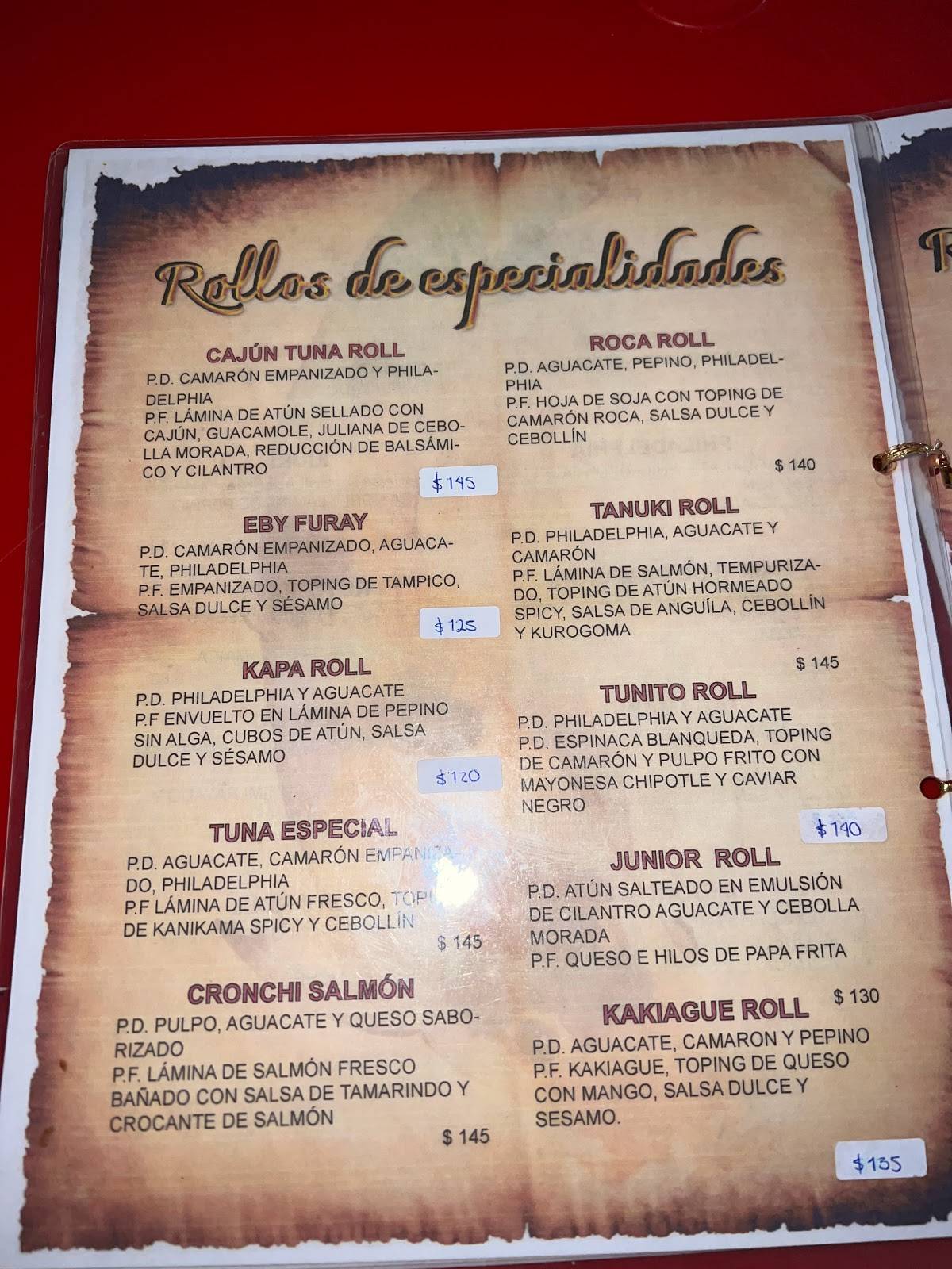 Carta del restaurante Ryoshi Sushi Suc. Las Americas, Merida