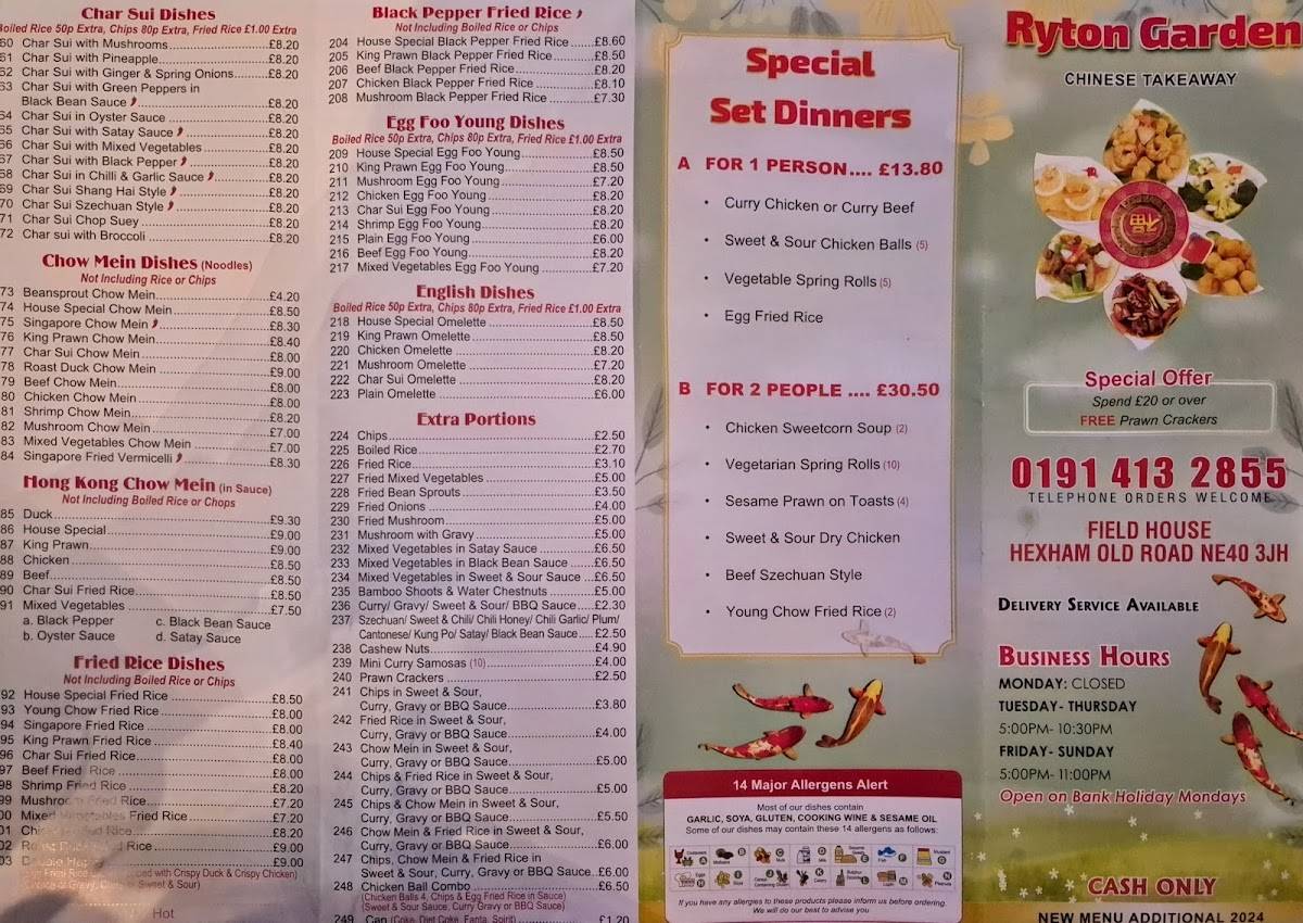 Menu at Ryton Garden Chinese Food Centre restaurant, Ryton