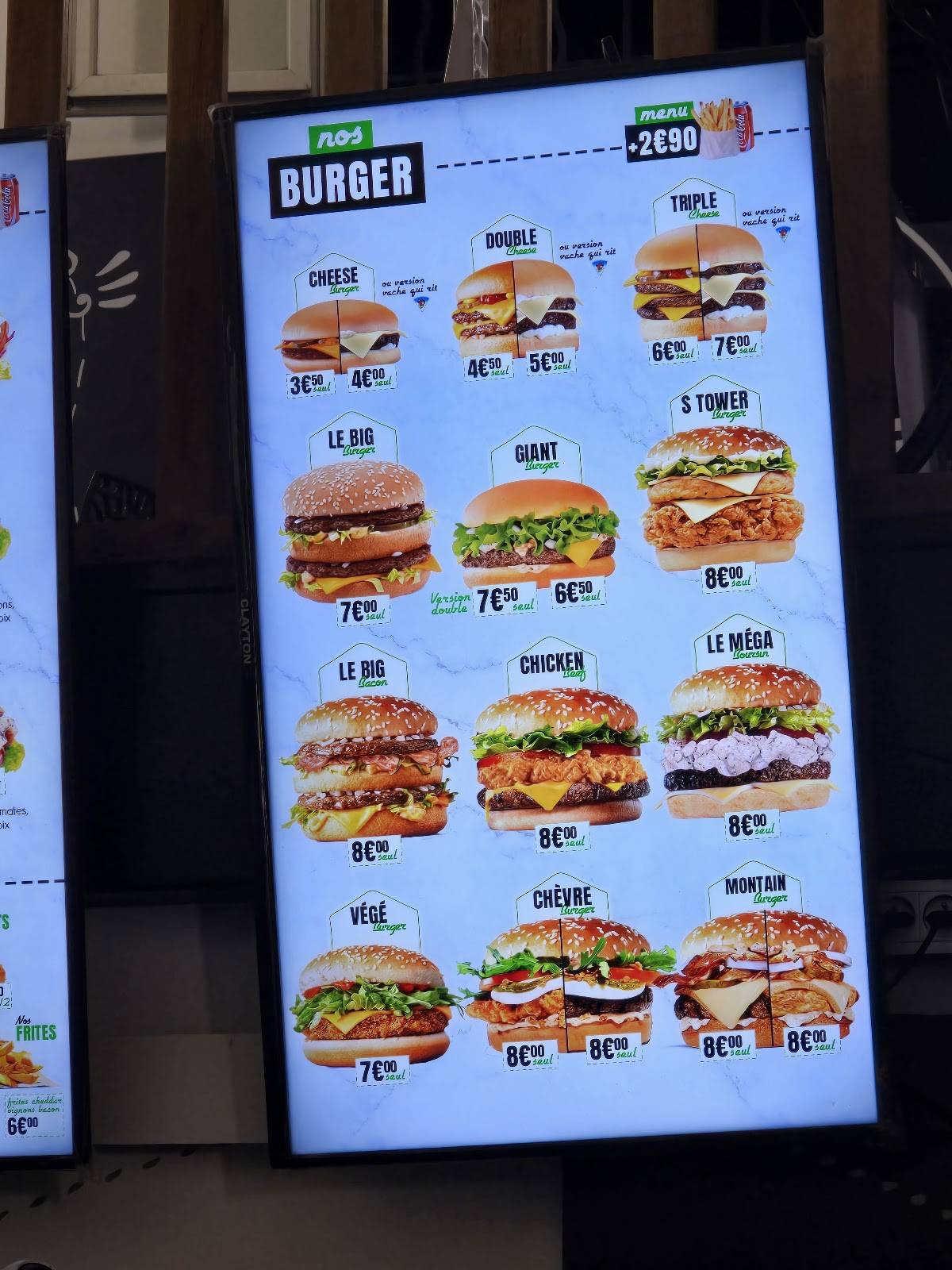 Menu au S BURGER restaurant, Rocbaron