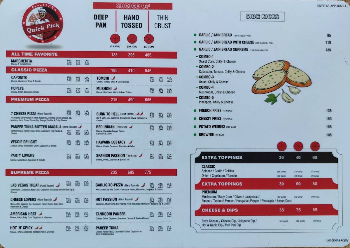Menu at SAM'S PIZZA, Ahmedabad, First floor
