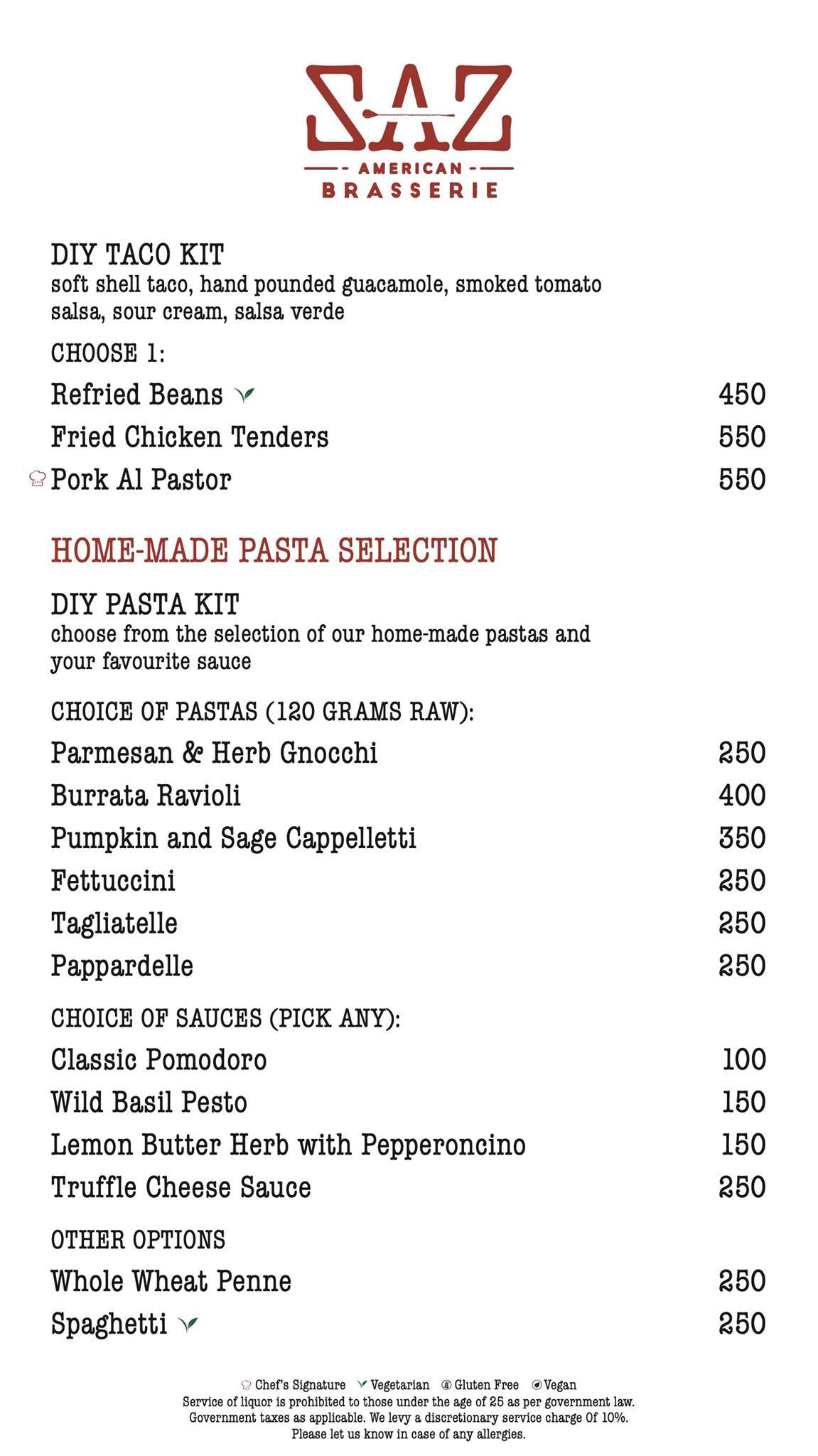 Menu at SAZ- American Brasserie, New Delhi, 1st floor