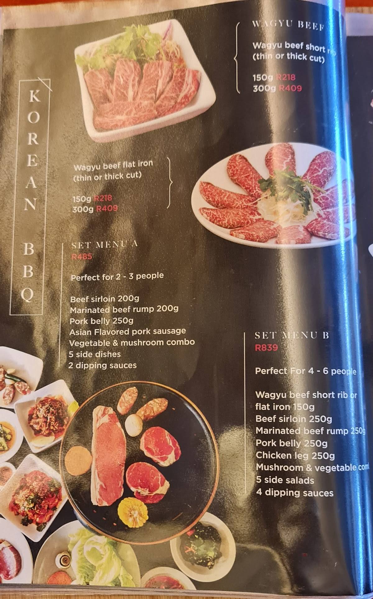 Menu at SONAMU restaurant, Cape Town