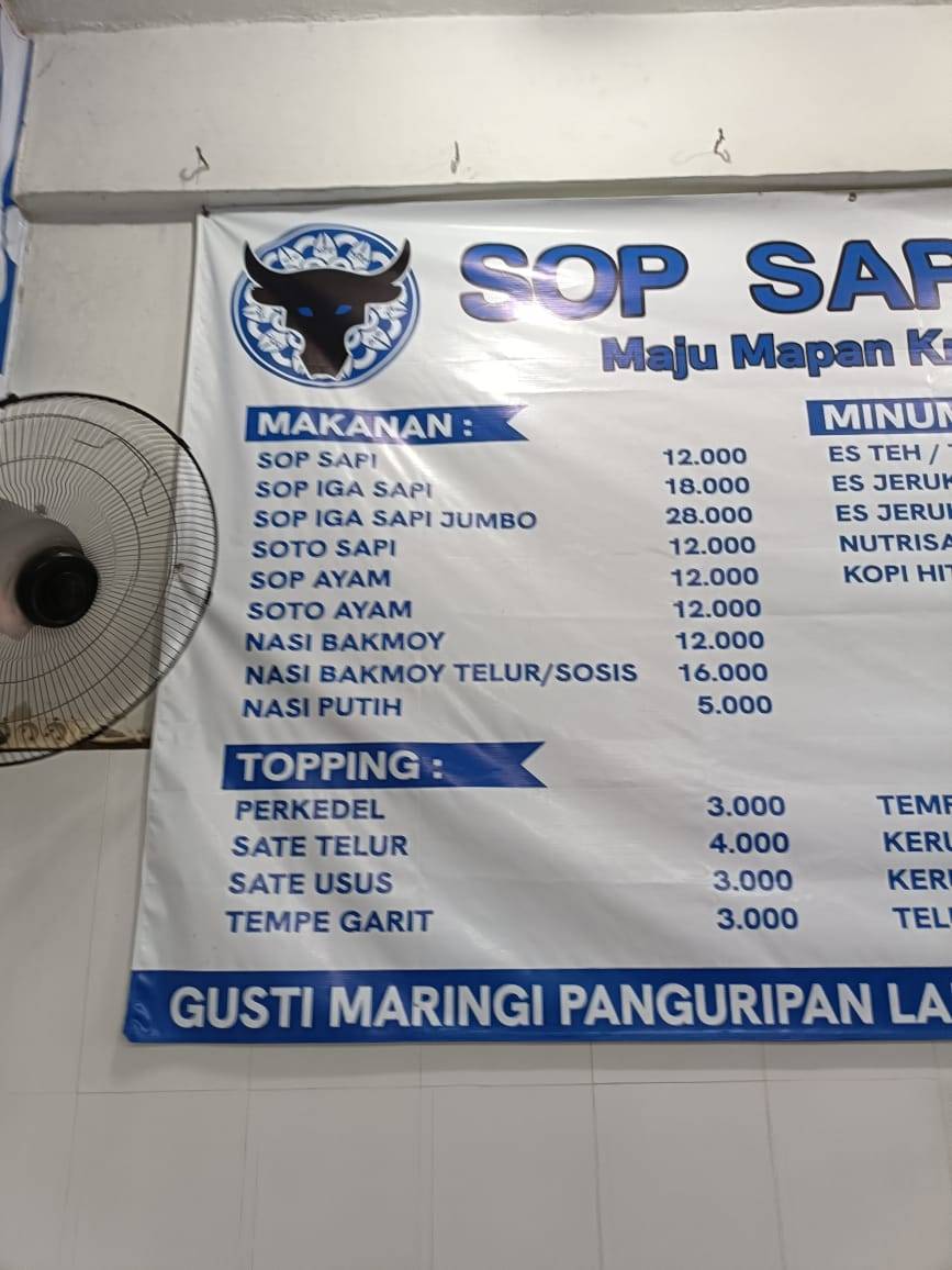 Menu at SOP SAPI & AYAM MAJU MAPAN restaurant, Yogyakarta