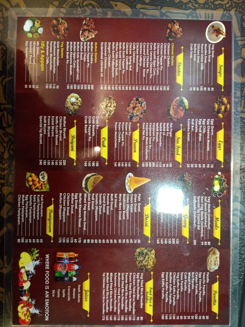 Menu at SOUTH INDIAN TAJ HOTEL, Chennai, 2