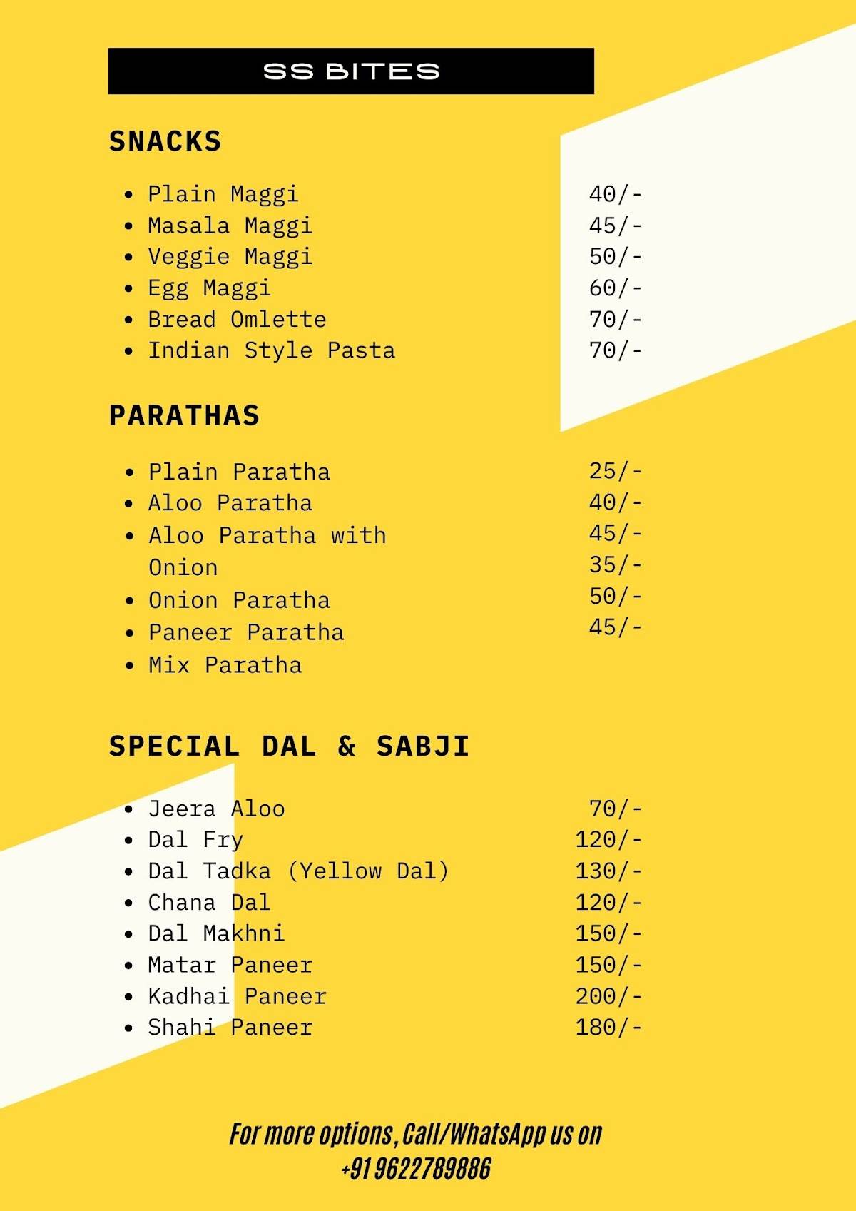 Menu at SS Bites, Kharar