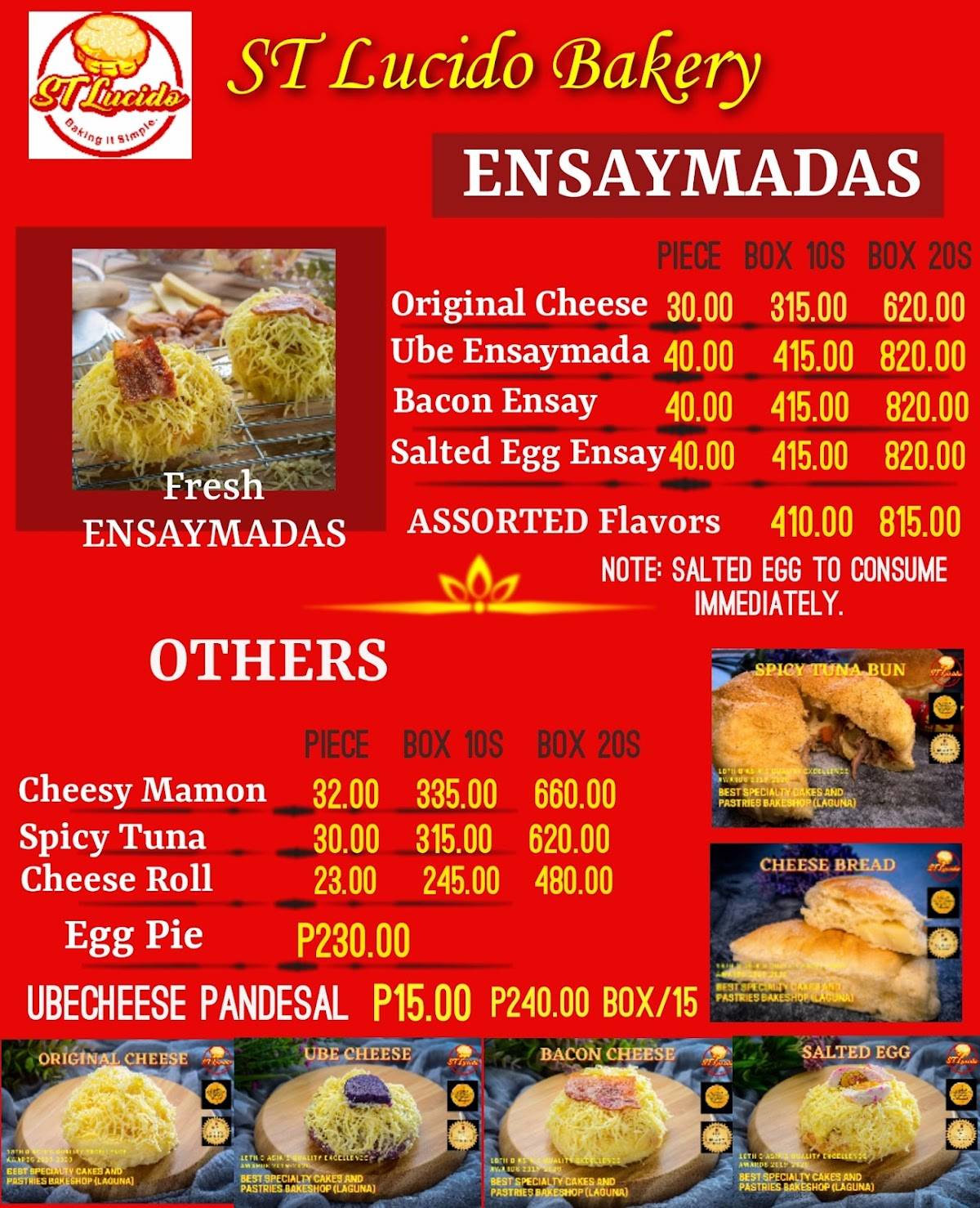 Carta de ST Lucido Bakery, Biñan