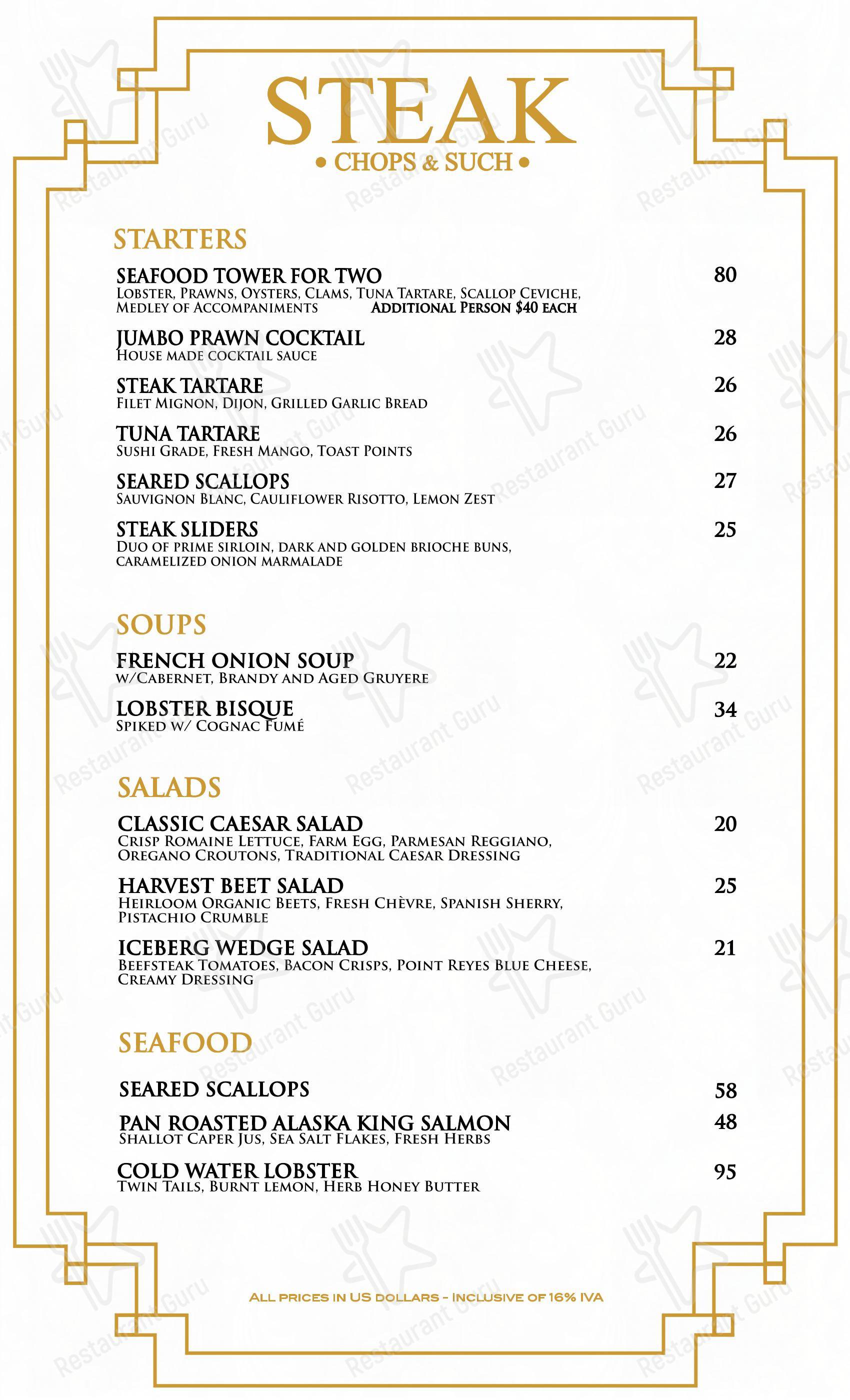 Menu at STEAK restaurant, Cabo San Lucas, Calle Vicente Guerrero