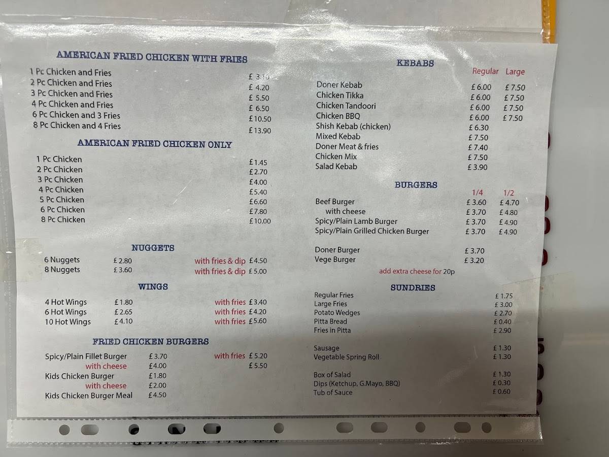 Menu at Sabino's Fast Food Takeaway, Gloucester