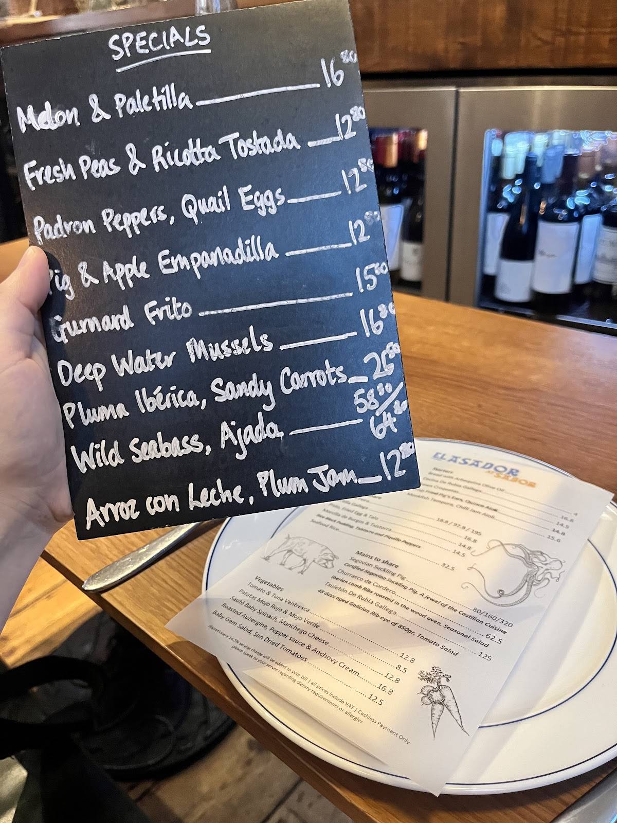 Menu at Sabor restaurant, London, 35-37 Heddon St
