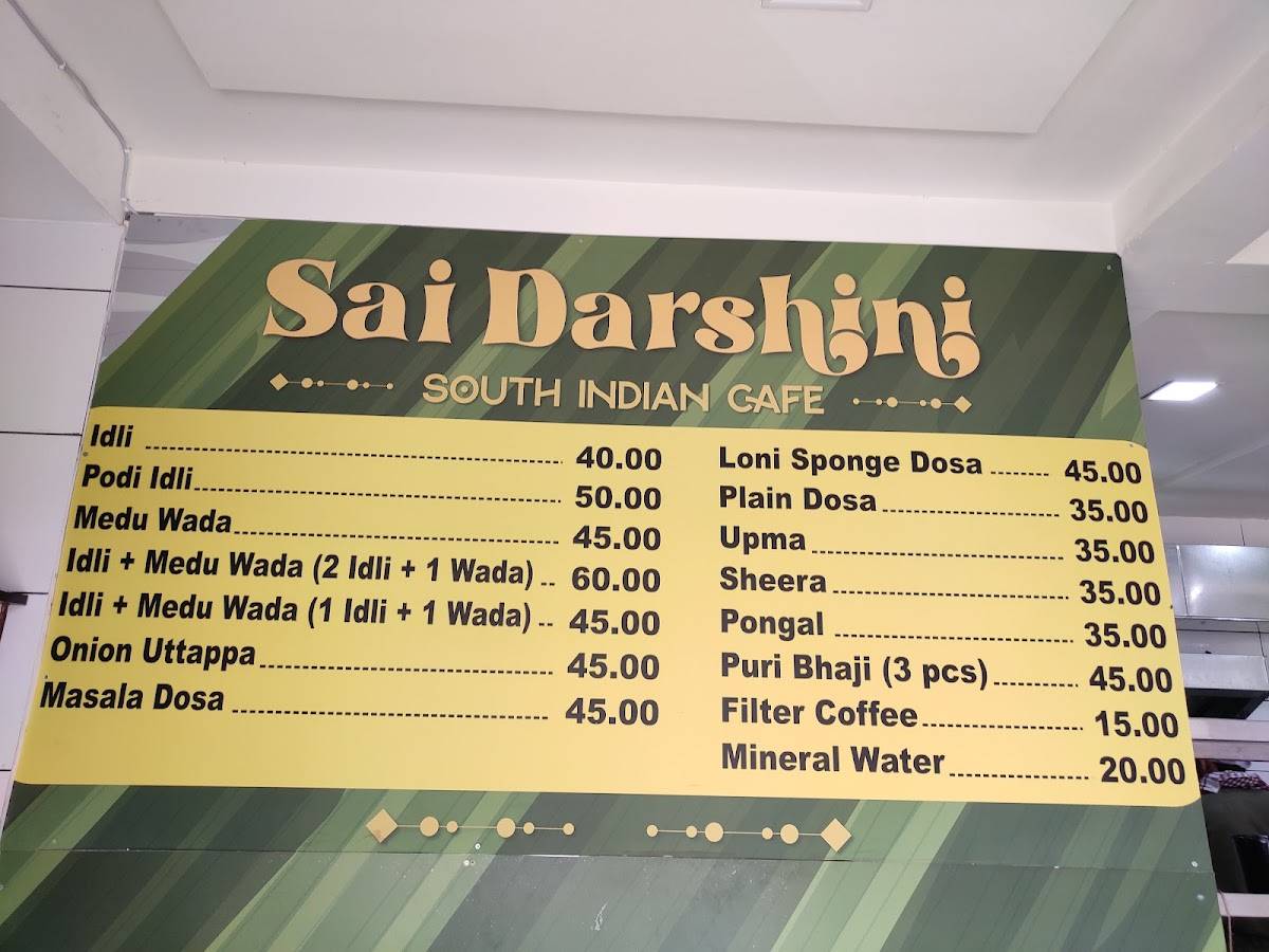 Menu at Sai Darshini South Indian family restaurant, Pimpri-Chinchwad