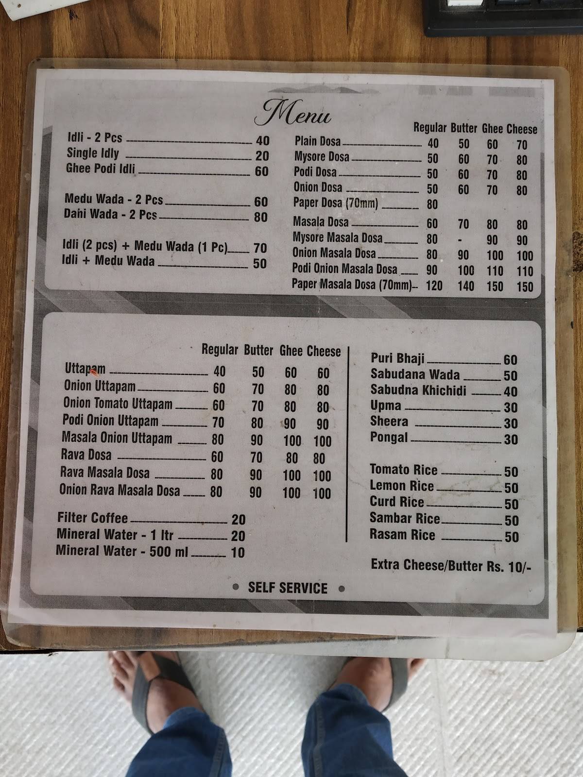 Menu at Sai Darshini South Indian family restaurant, Pimpri-Chinchwad