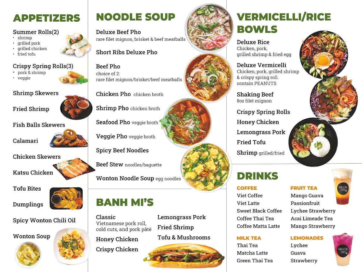 Menu at Saigon Eats restaurant, King of Prussia