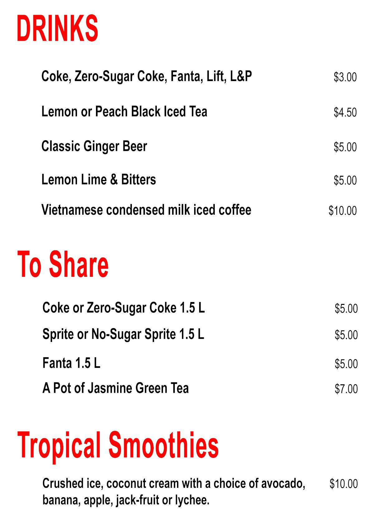 Menu at Saigon Xin Chao restaurant, Porirua